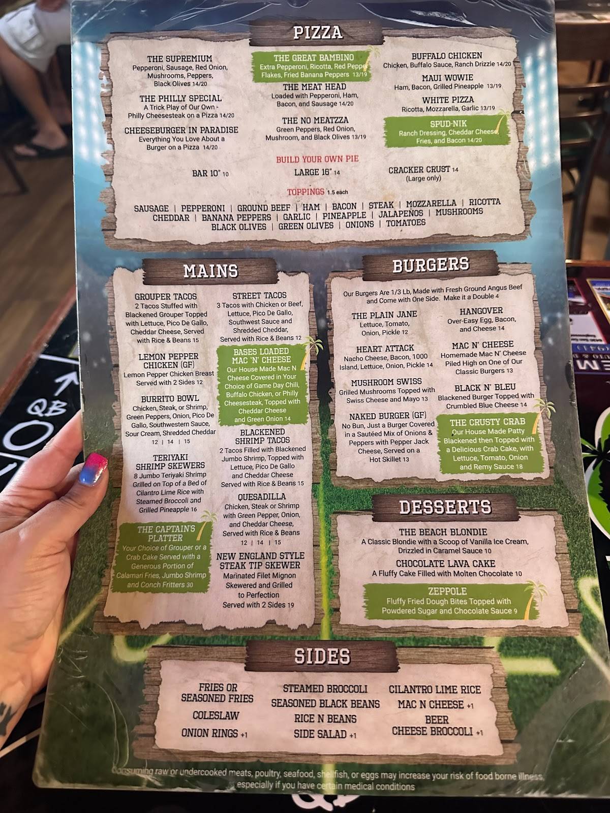 Menu at The End Zone Sports Grille pub & bar, Englewood