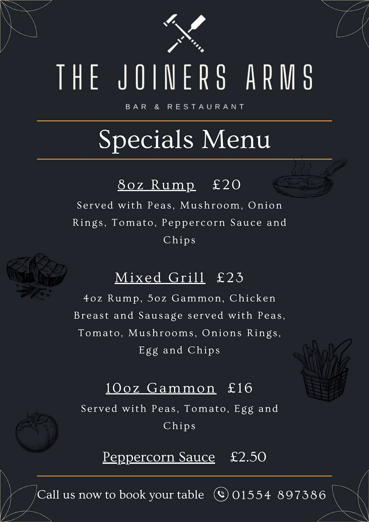 Menu at The Joiners Arms pub & bar, Llanelli, 58 Llwynhendy Rd