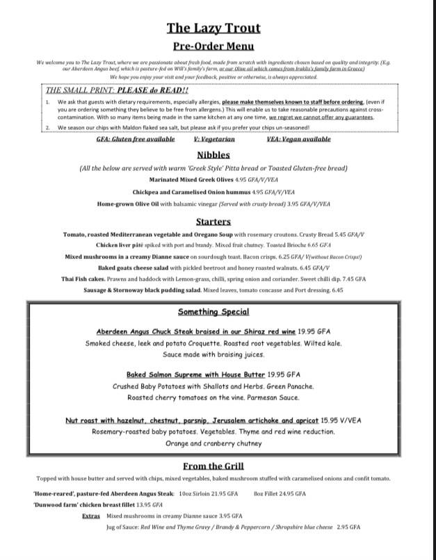 Menu at The Lazy Trout pub & bar, Leek