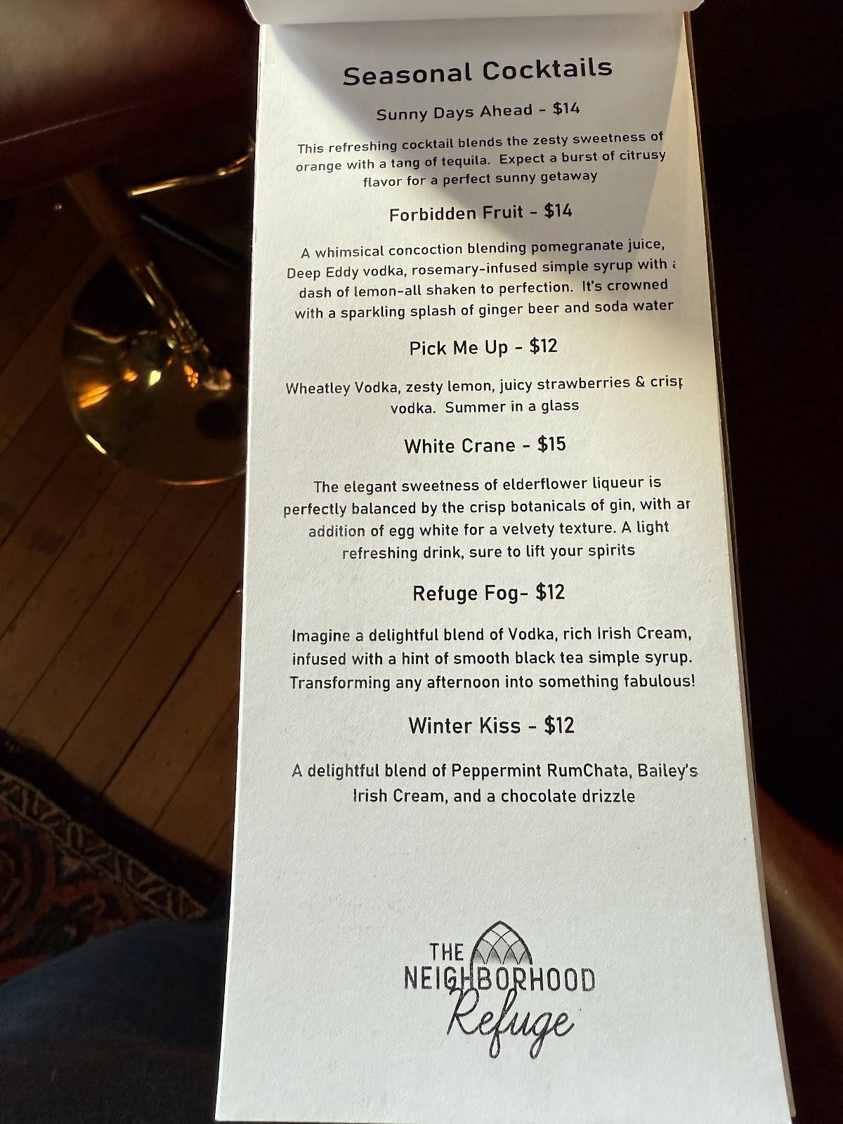 Menu at The Neighborhood Refuge pub & bar, Ridgefield