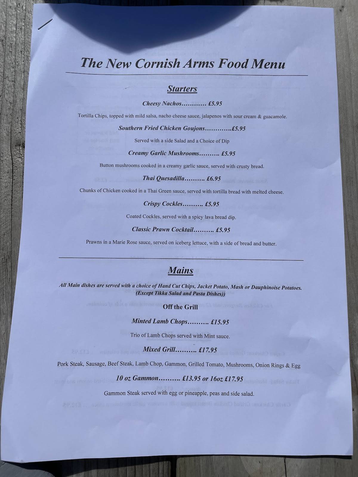 Menu at The New Cornish Arms pub & bar, Llanelli