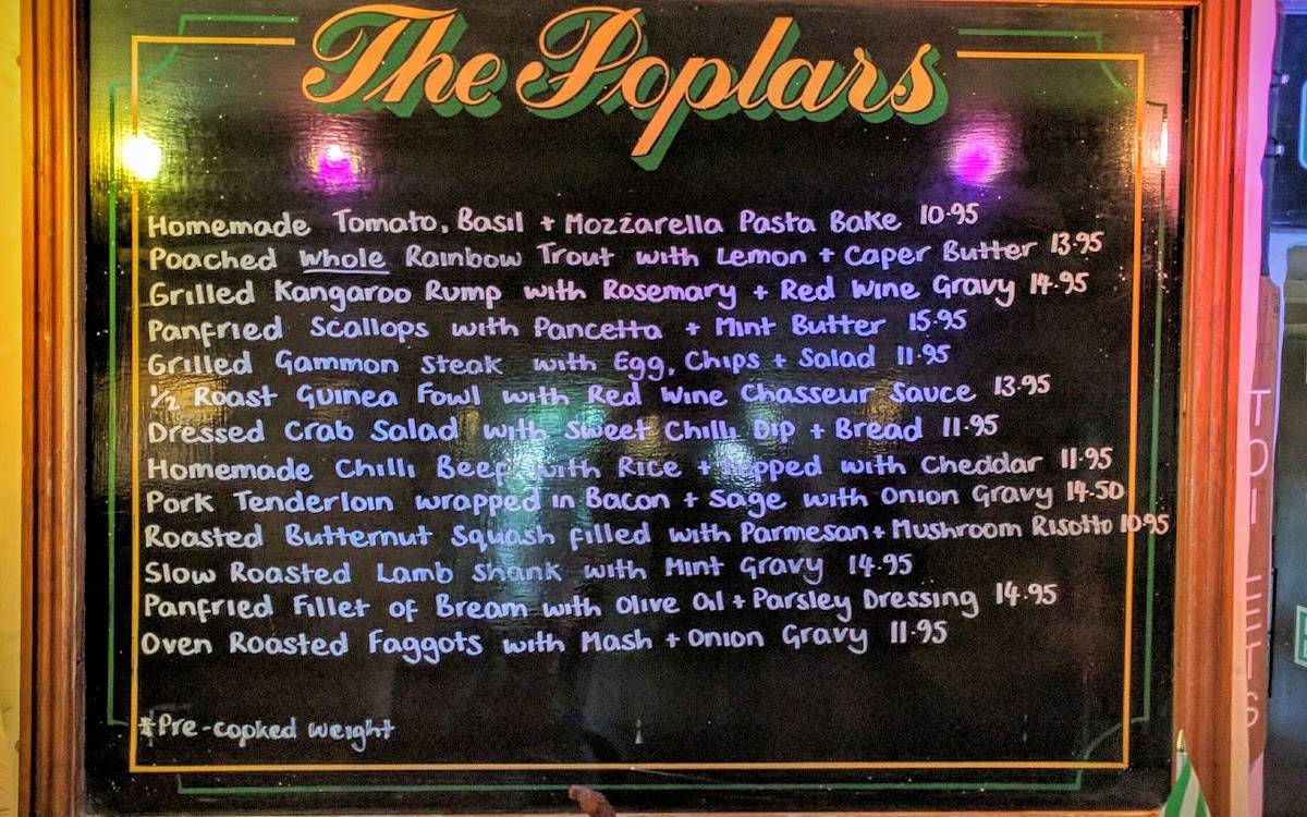 Menu at The Poplars pub & bar, Trowbridge