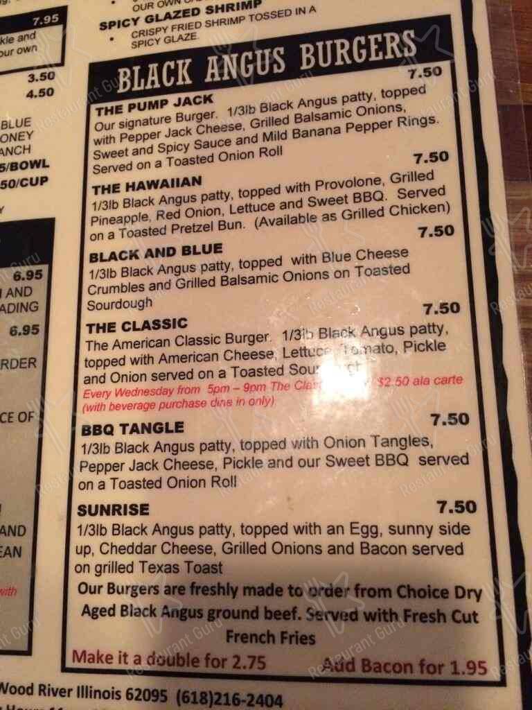Menu at The Pump House Bar & Grill, Wood River