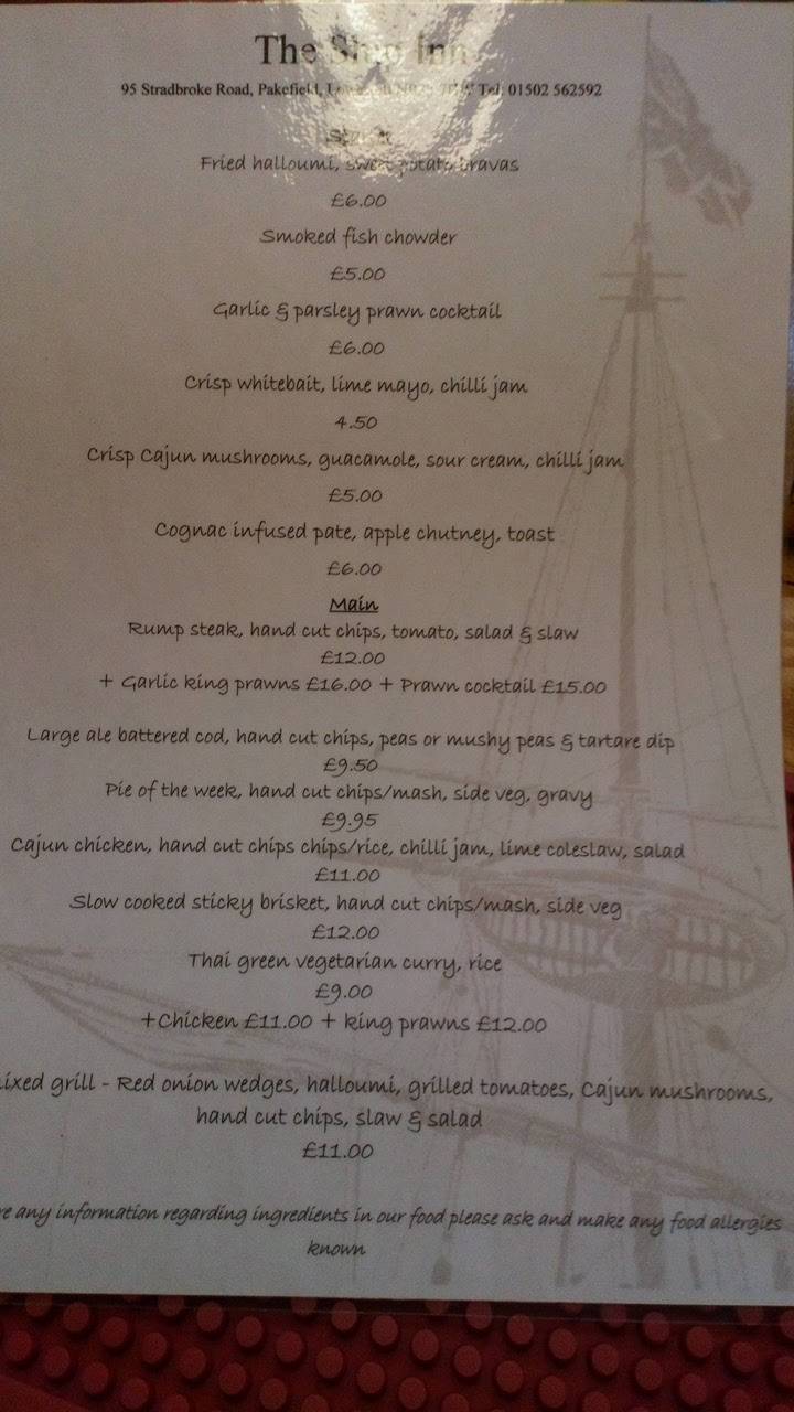 Menu at The Ship pub & bar, Lowestoft