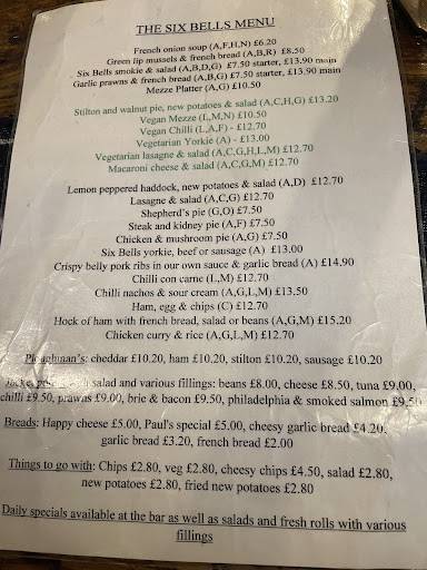 Menu at The Six Bells Chiddingly pub & bar, Chiddingly