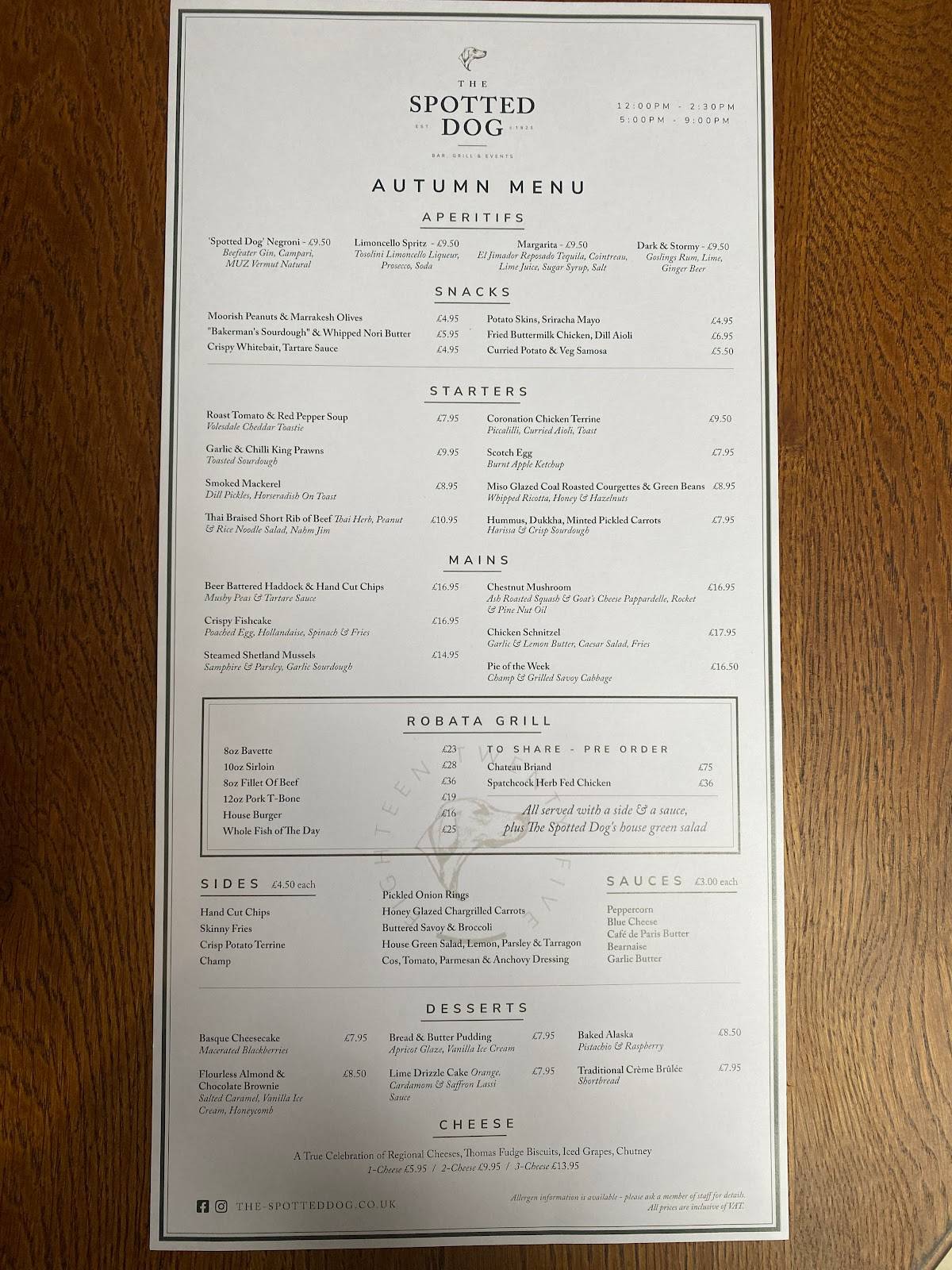 Menu at The Spotted Dog pub & bar, Darlington