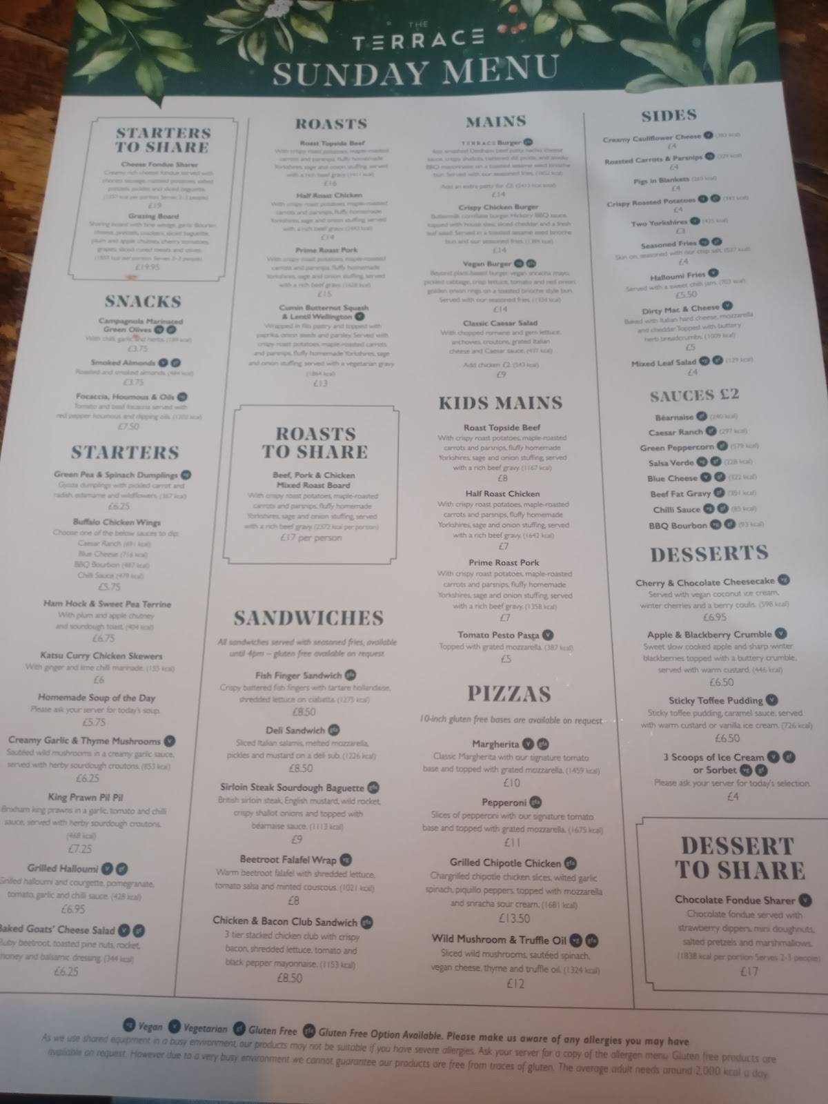 Menu at The Terrace pub & bar, Exeter