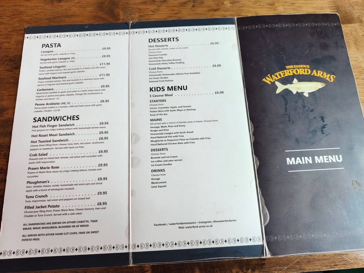 Menu at The Waterford Arms pub & bar, Whitley Bay, Collywell Bay Rd
