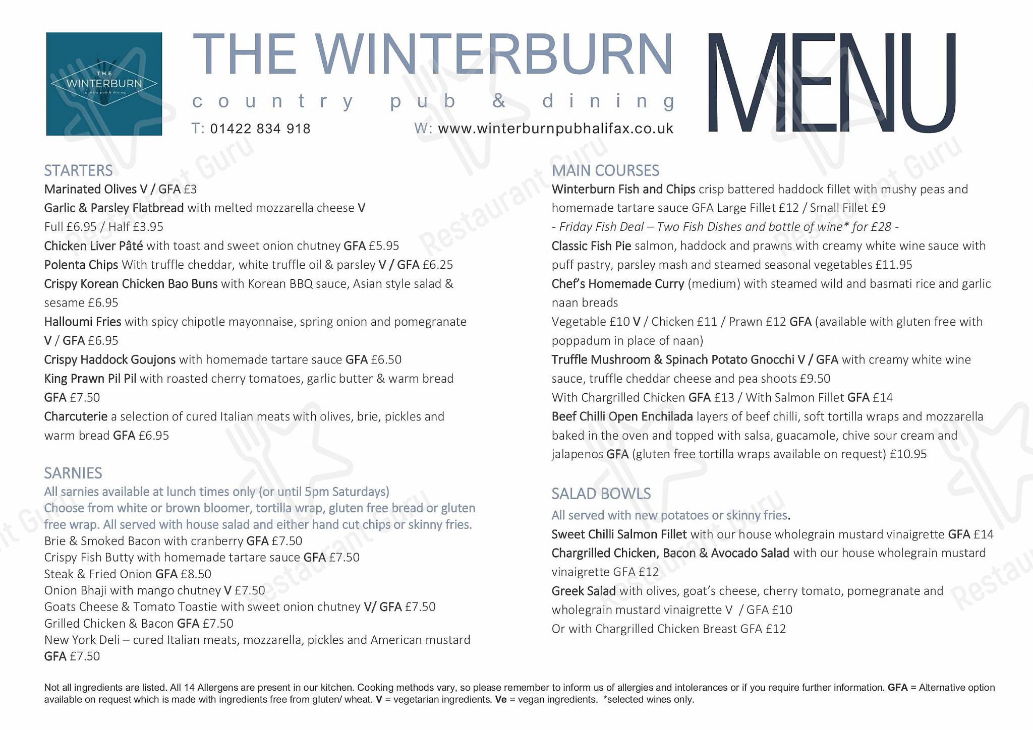 Menu at The Winterburn pub & bar, Halifax
