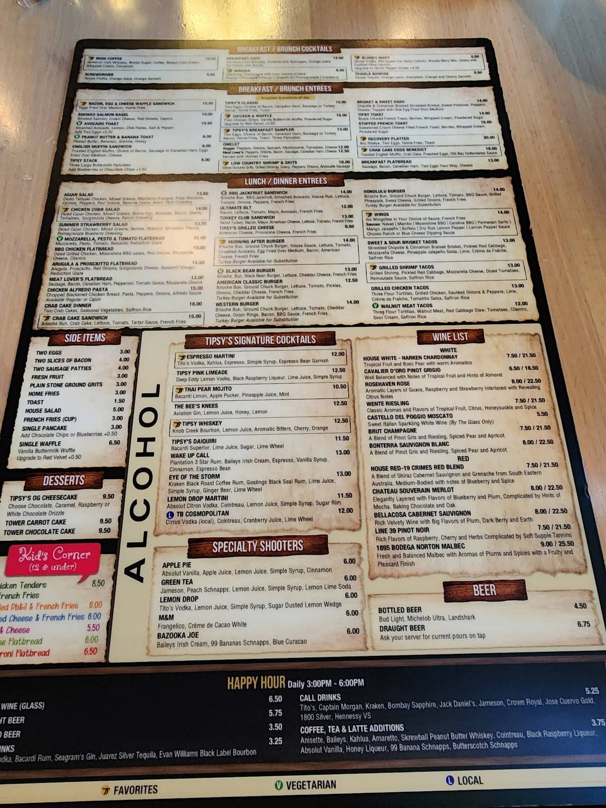 Menu at Tipsy Beans Café pub & bar, Williamsburg