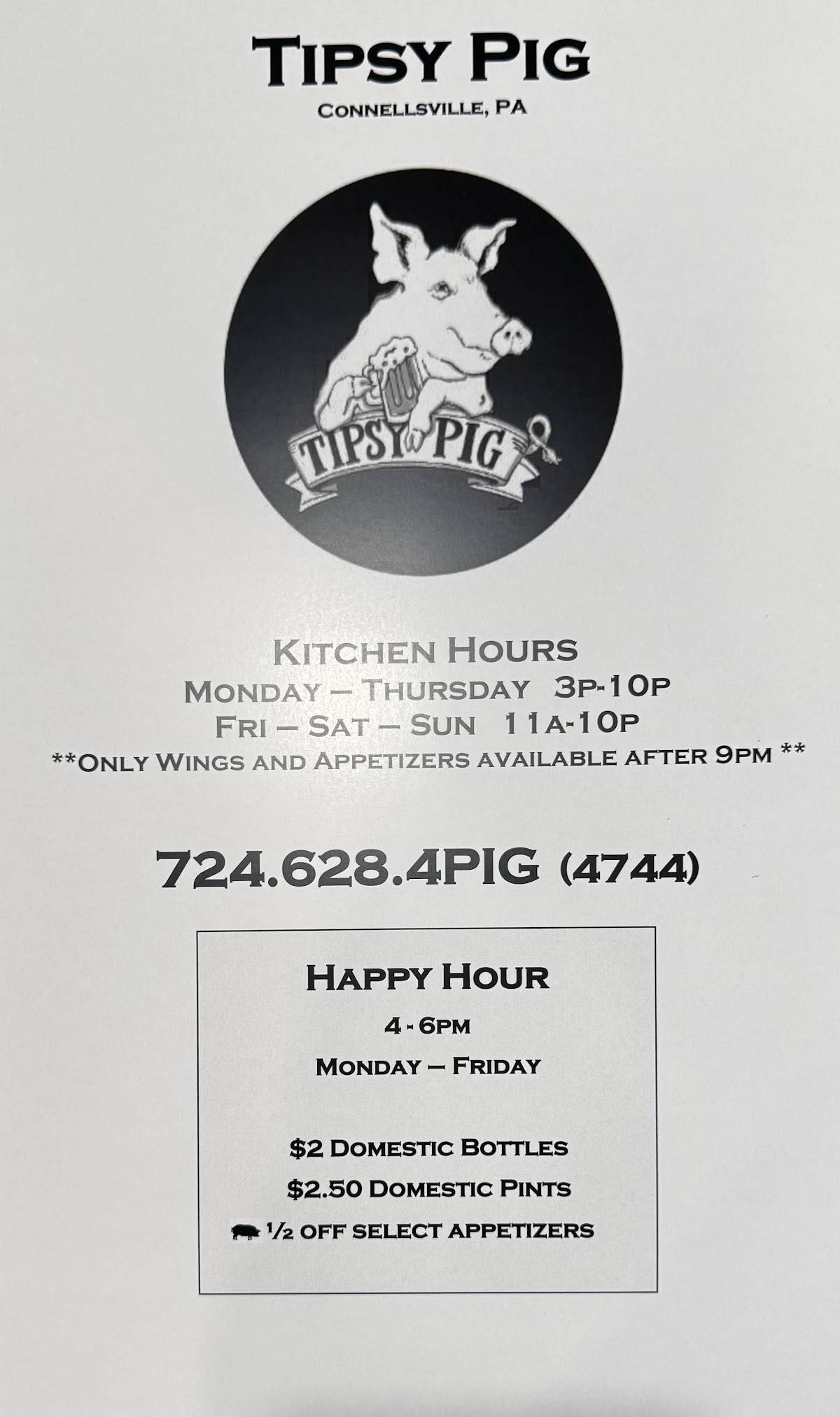 Menu at Tipsy Pig pub & bar, Connellsville