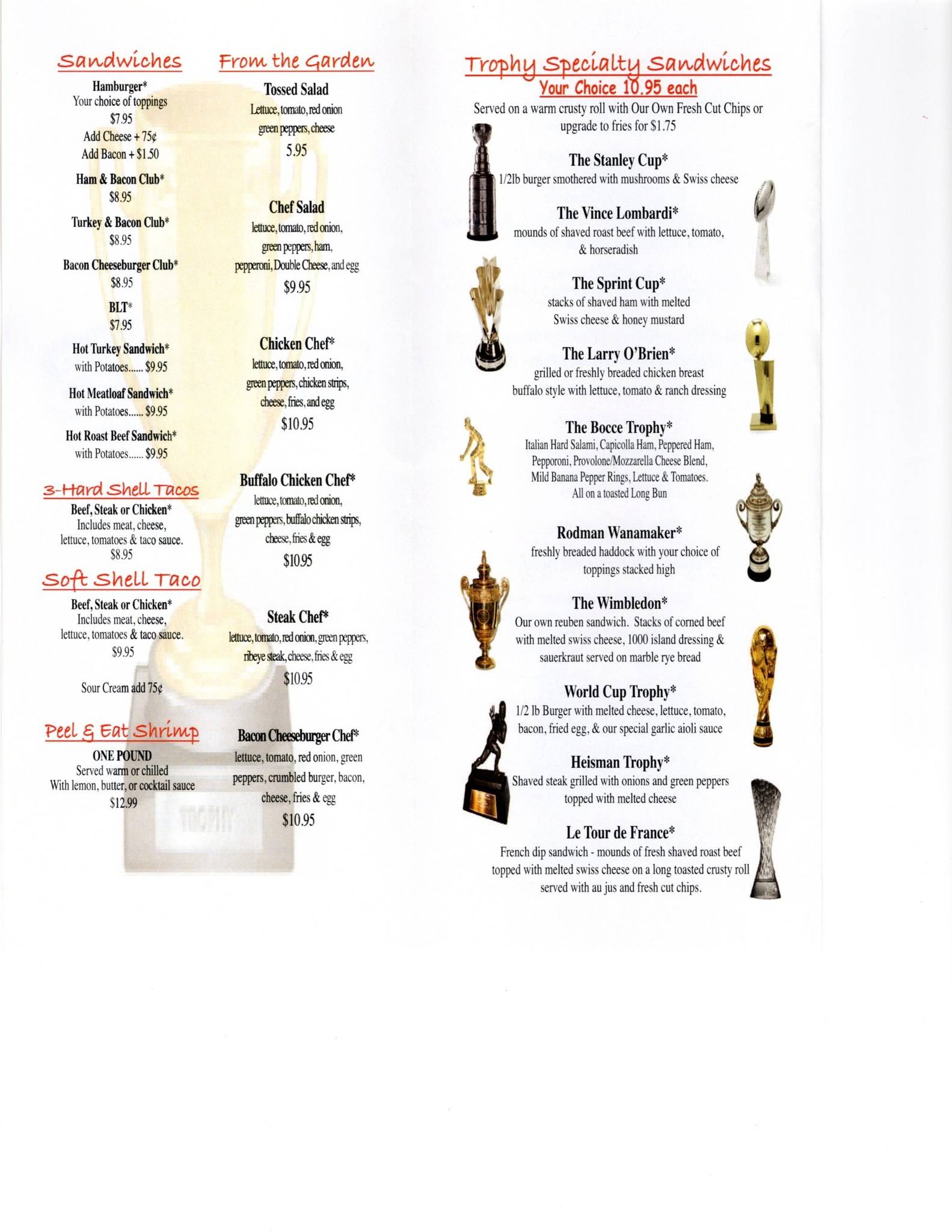 Menu at Trophy's Bar And Grill, Johnstown