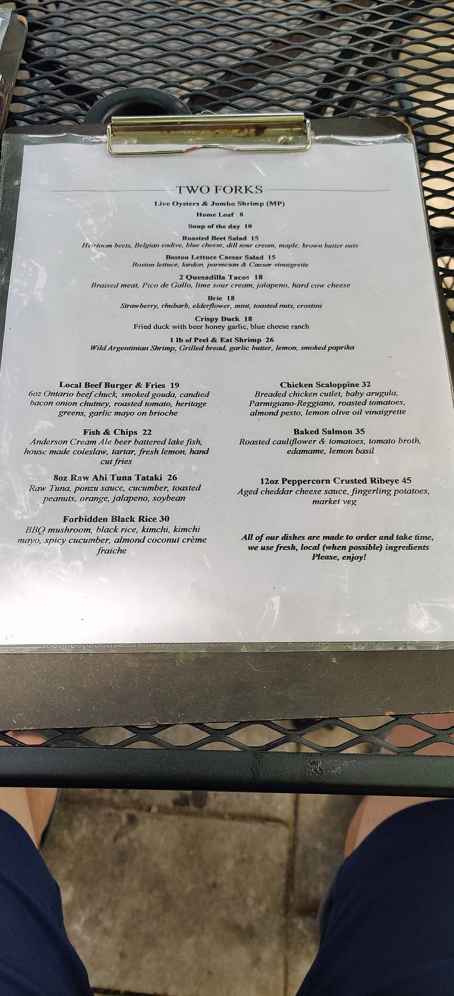 Menu at Two Forks pub & bar, Port Stanley