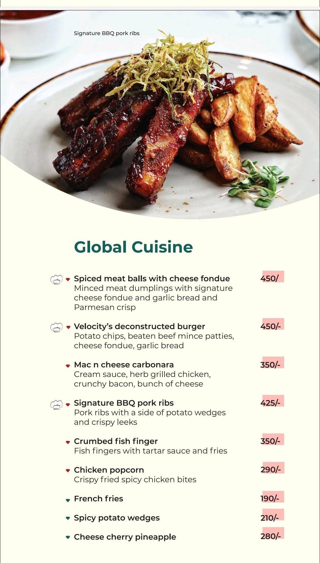 Menu at VELOCITY KOCHI, Ernakulam, Banerji Rd
