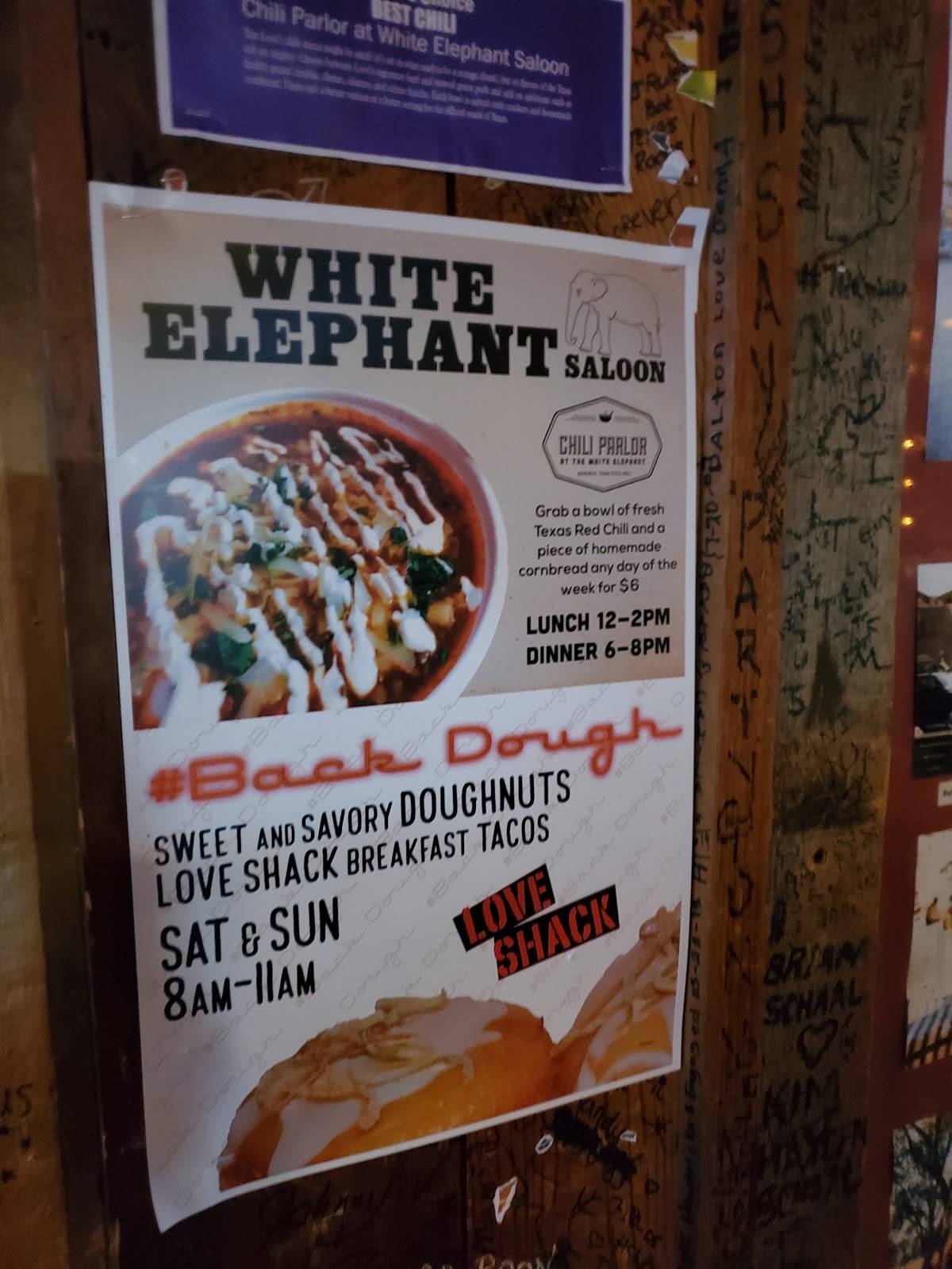 Menu at White Elephant Saloon pub & bar, Fort Worth