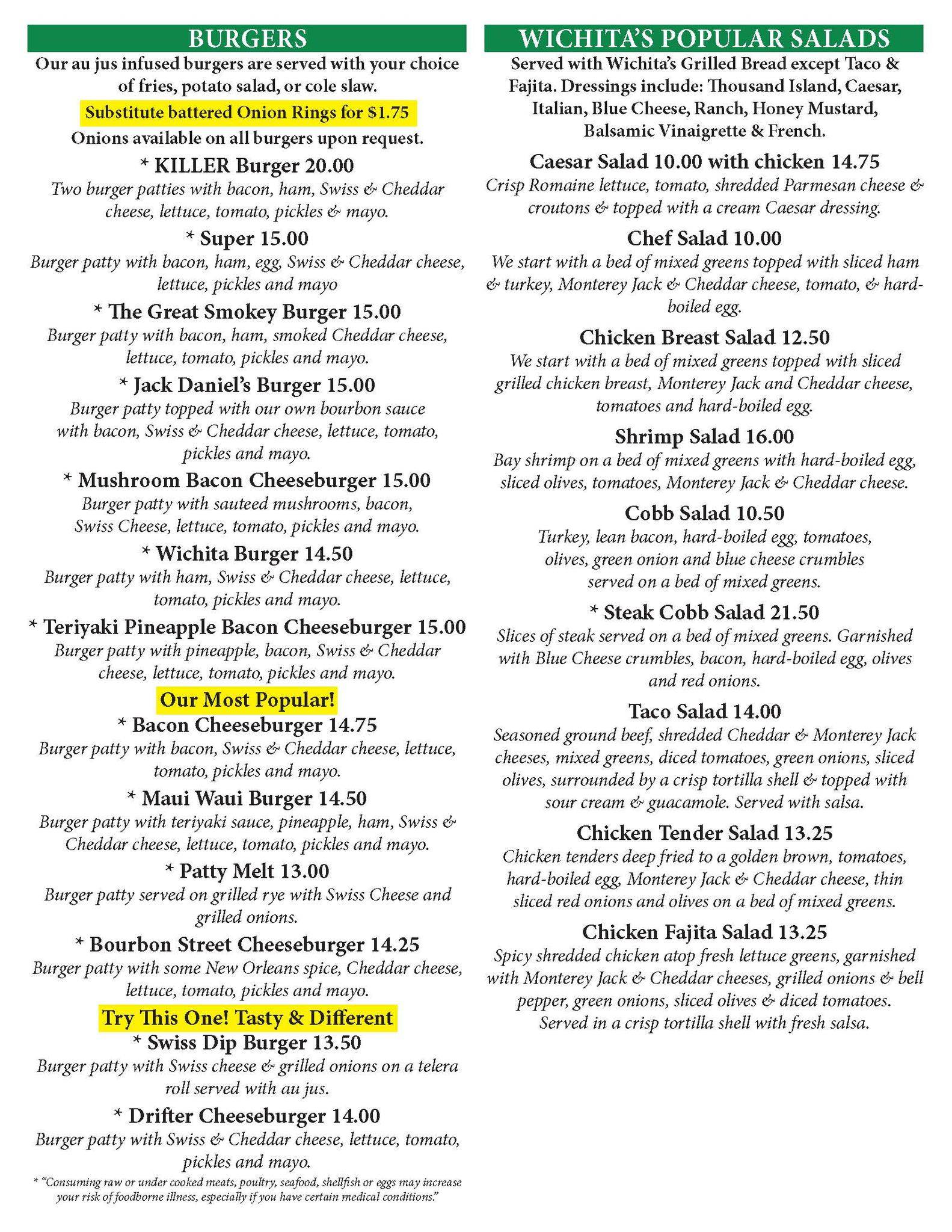 Menu at Wichita Pub, Clackamas