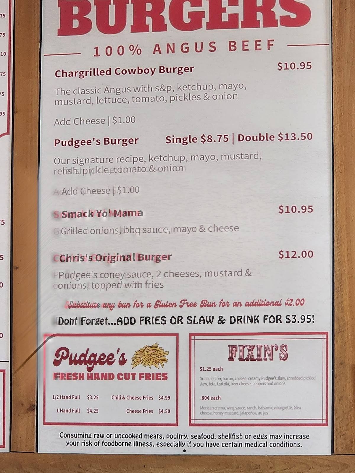 Menu at Pudgee's Eatery and Market restaurant, Floral City