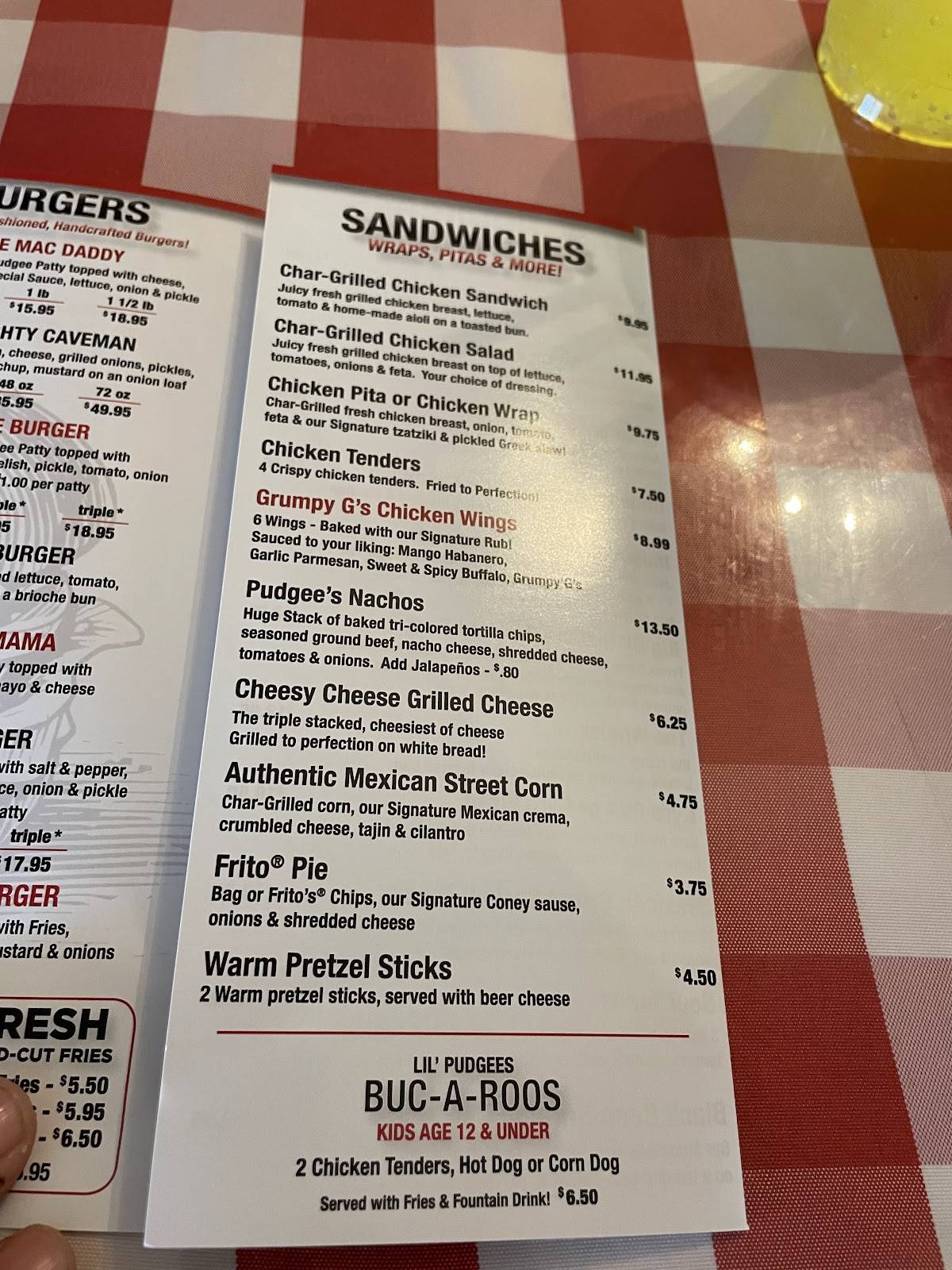 Menu at Pudgee's Eatery and Market restaurant, Floral City
