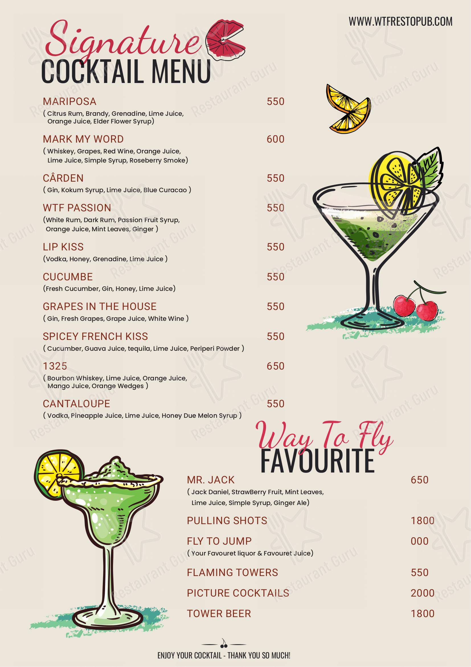 Menu at Way To Fly Restopub, Puducherry