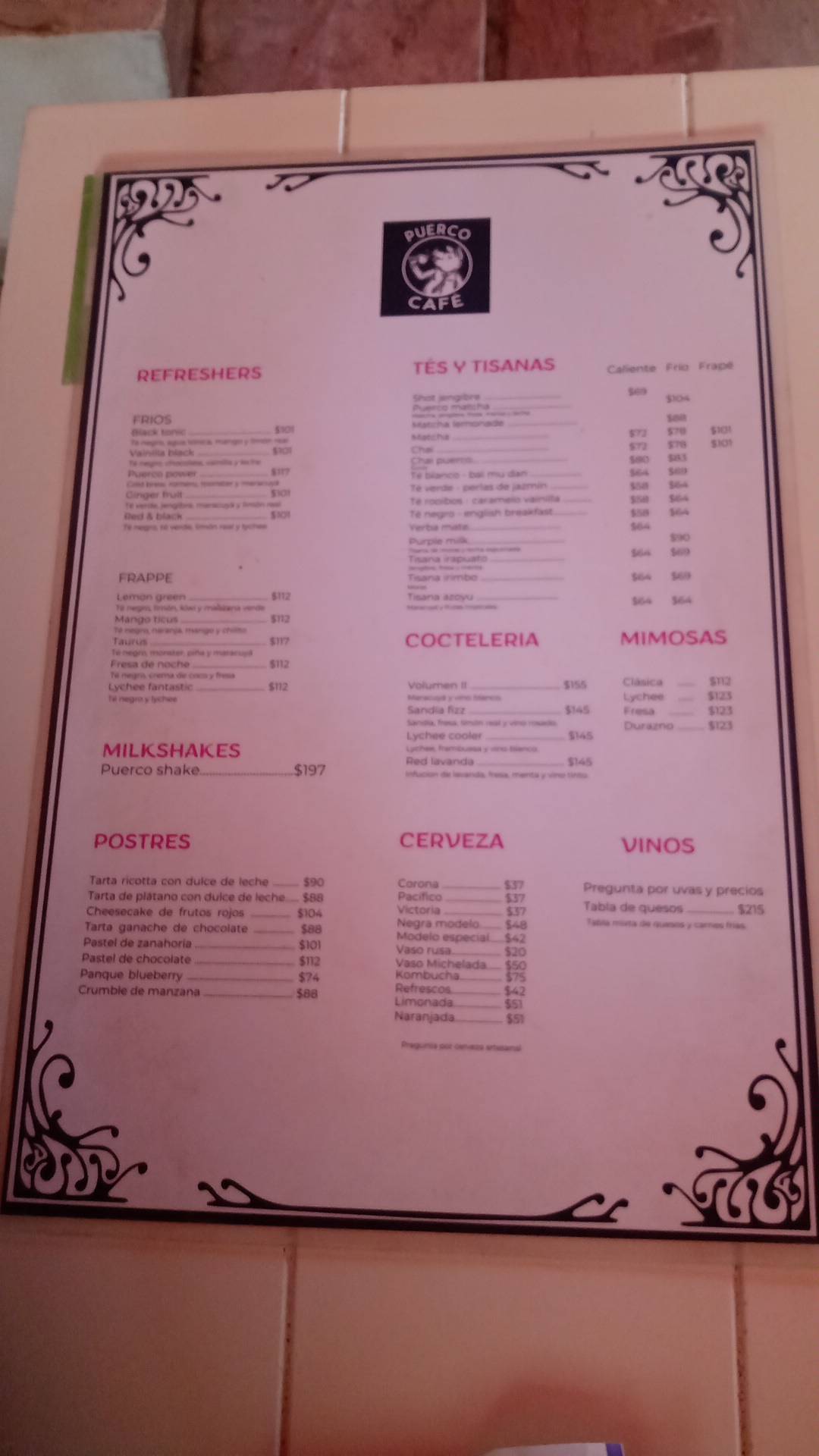 Carta de Puerco Café, Guadalajara