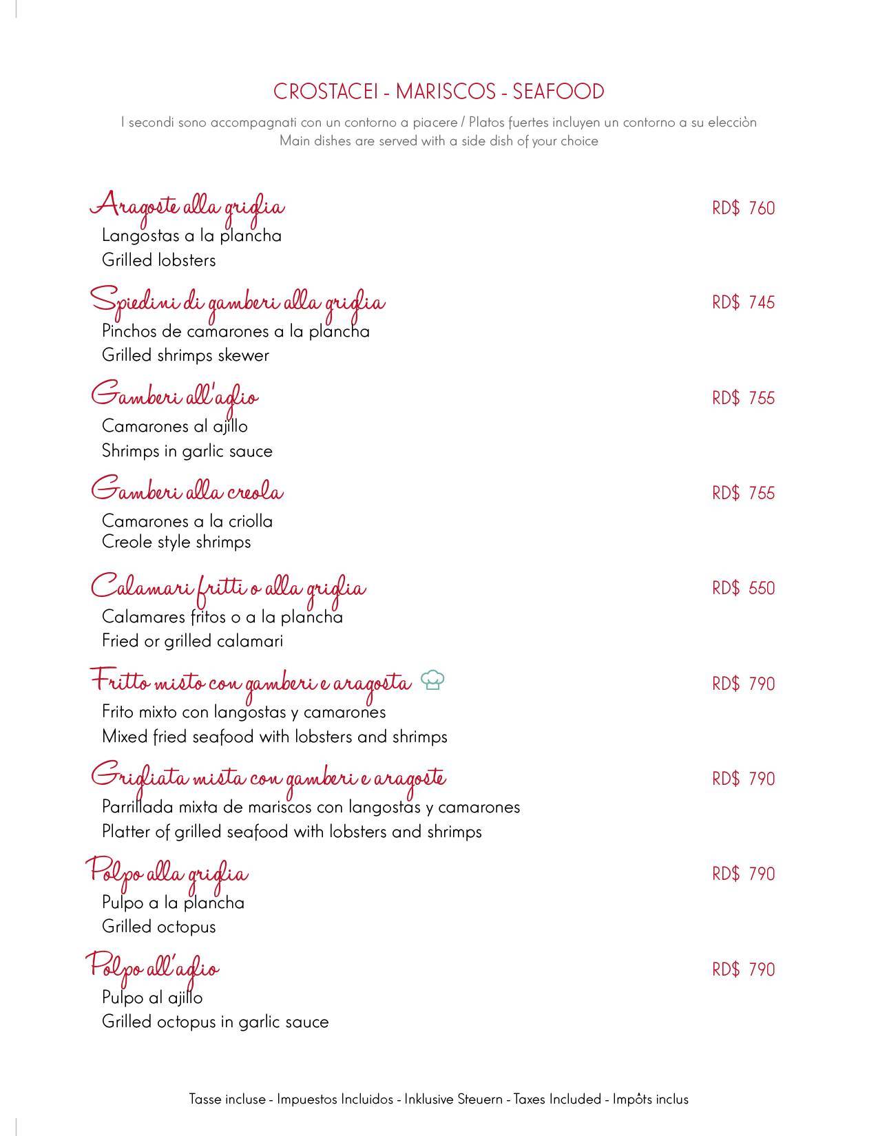 Carta del restaurante Puerco Rosado, Boca Chica