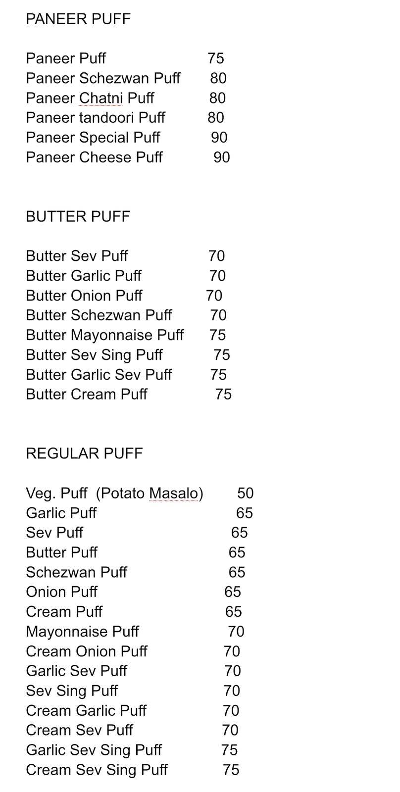 Menu at Puffx Live Puff-PDPU, Raysan