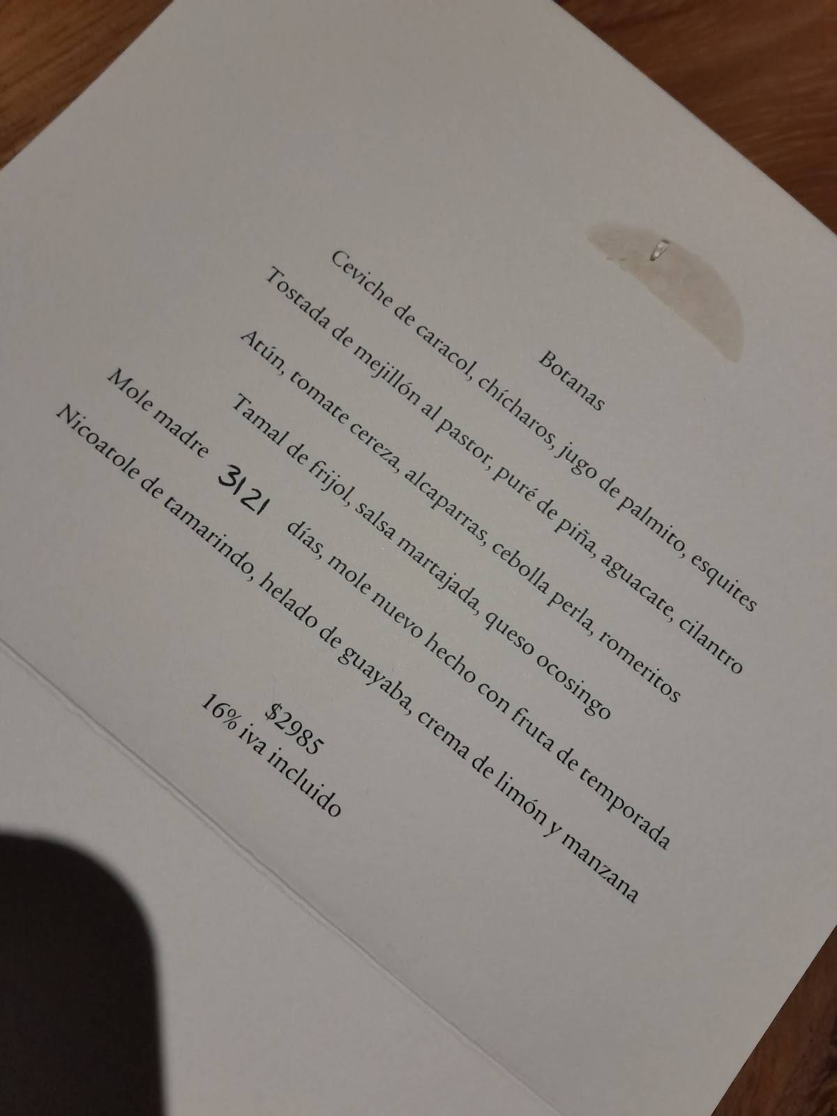 Carta del restaurante Pujol - Tasting Menu, Ciudad López Mateos ...