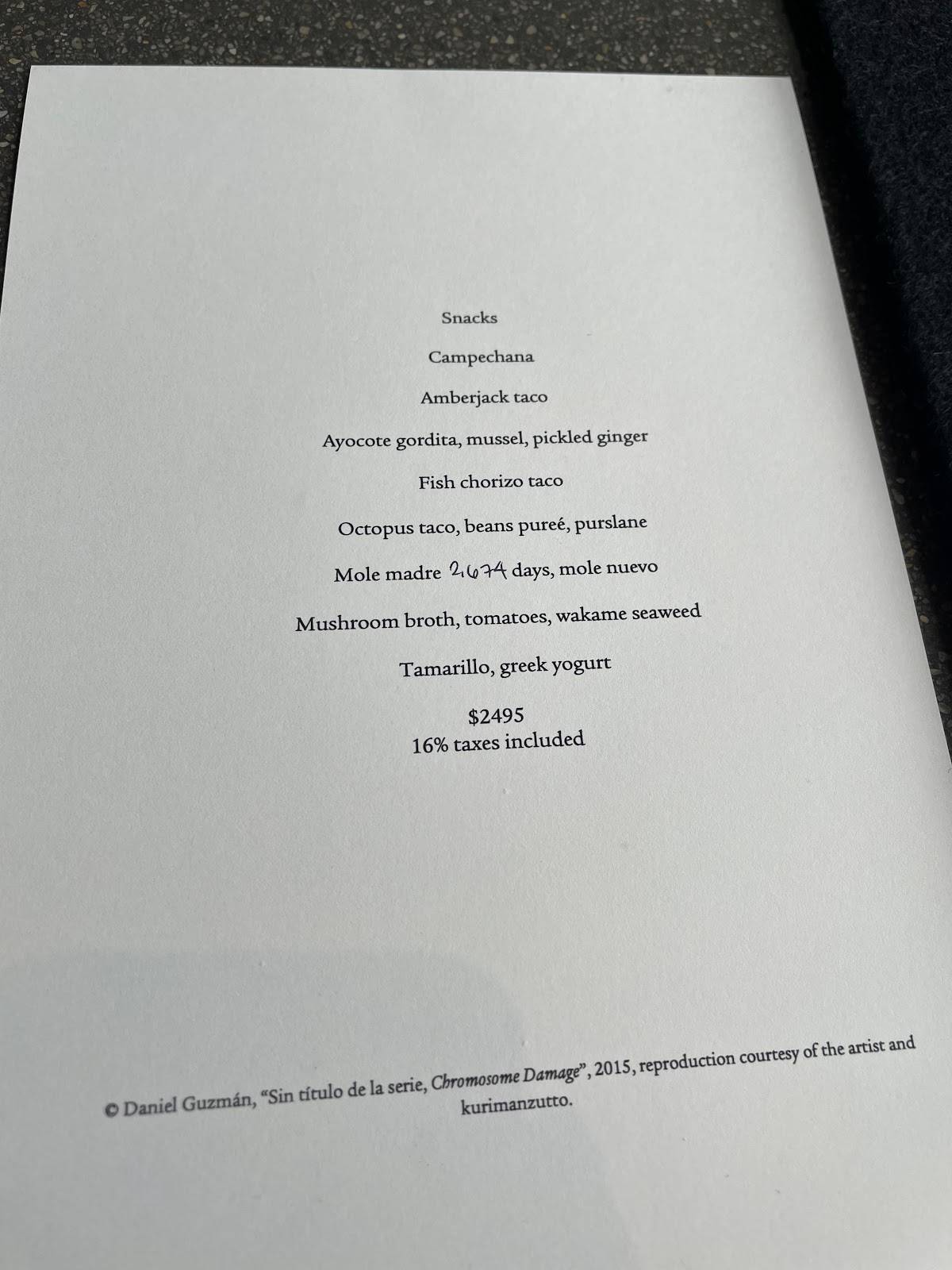 Carta del restaurante Pujol - Tasting Menu, Ciudad López Mateos ...