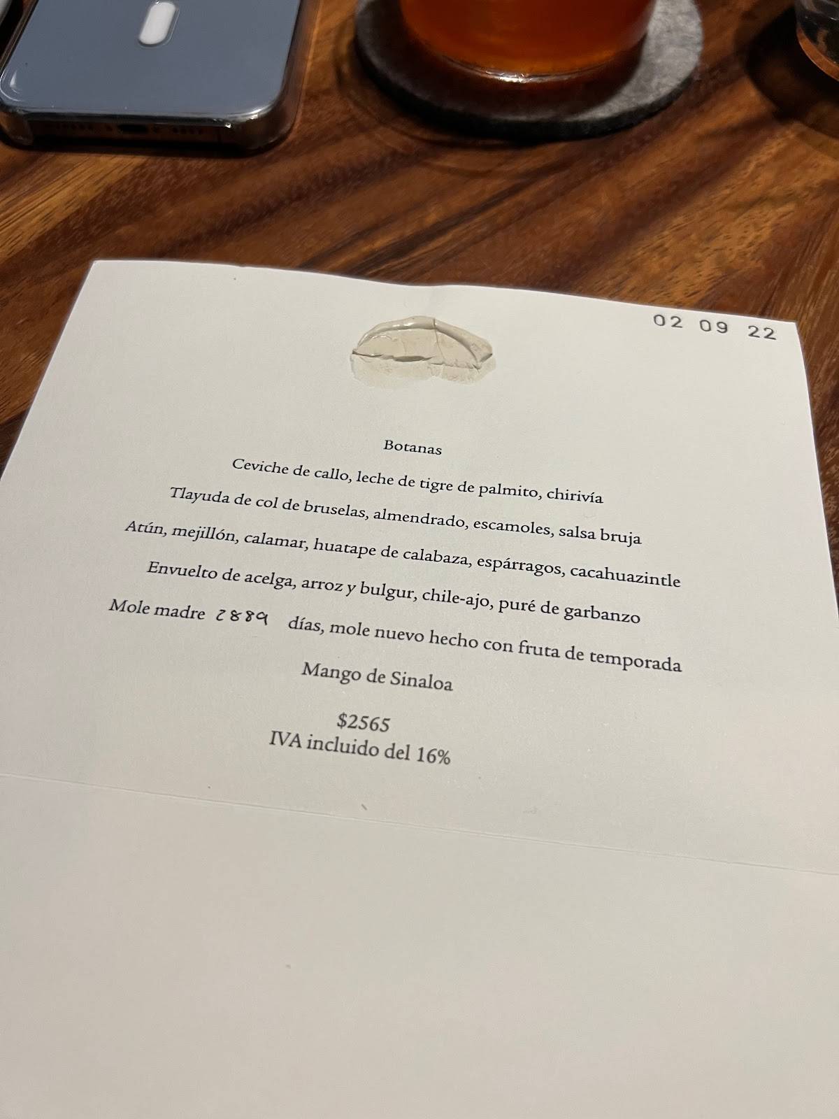 Carta del restaurante Pujol - Tasting Menu, Ciudad López Mateos ...