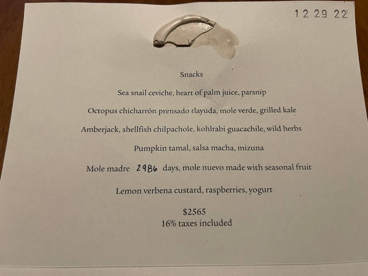 Carta del restaurante Pujol - Tasting Menu, Ciudad López Mateos ...