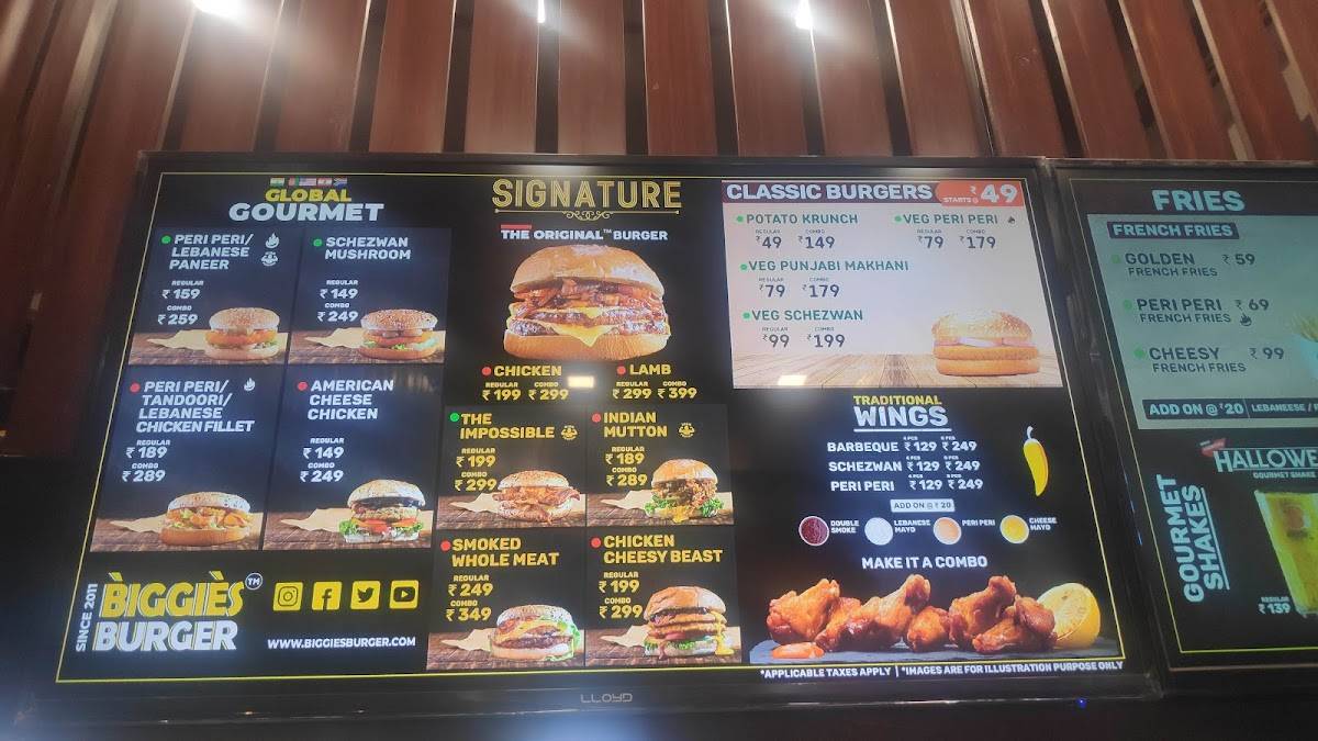 Menu at Biggies Burger : FC Road, Pune