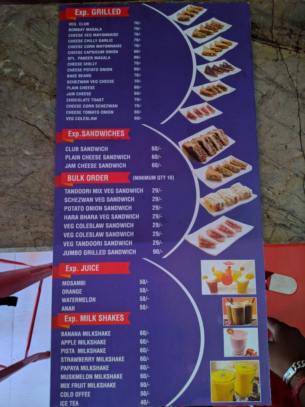 Menu at Sandwich express, Pune