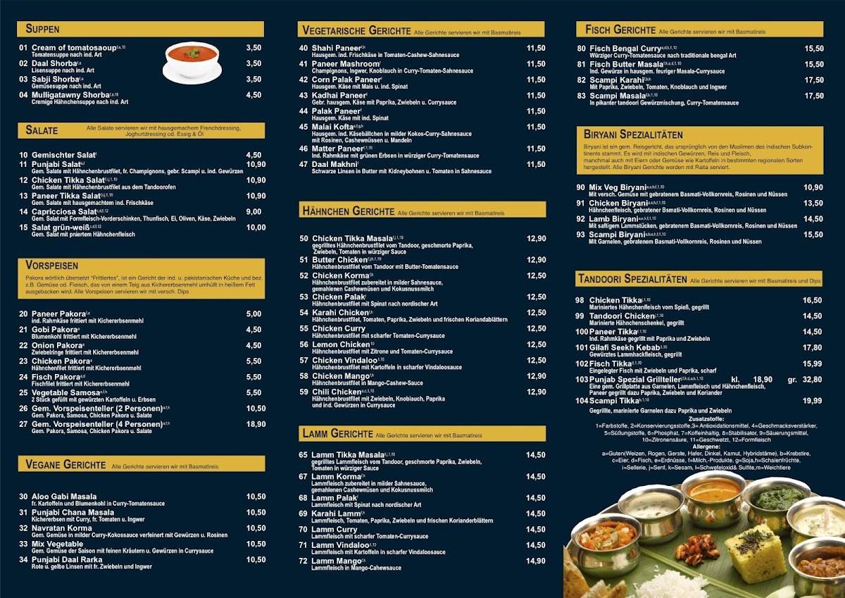 Menu at Punjab restaurant, Duisburg