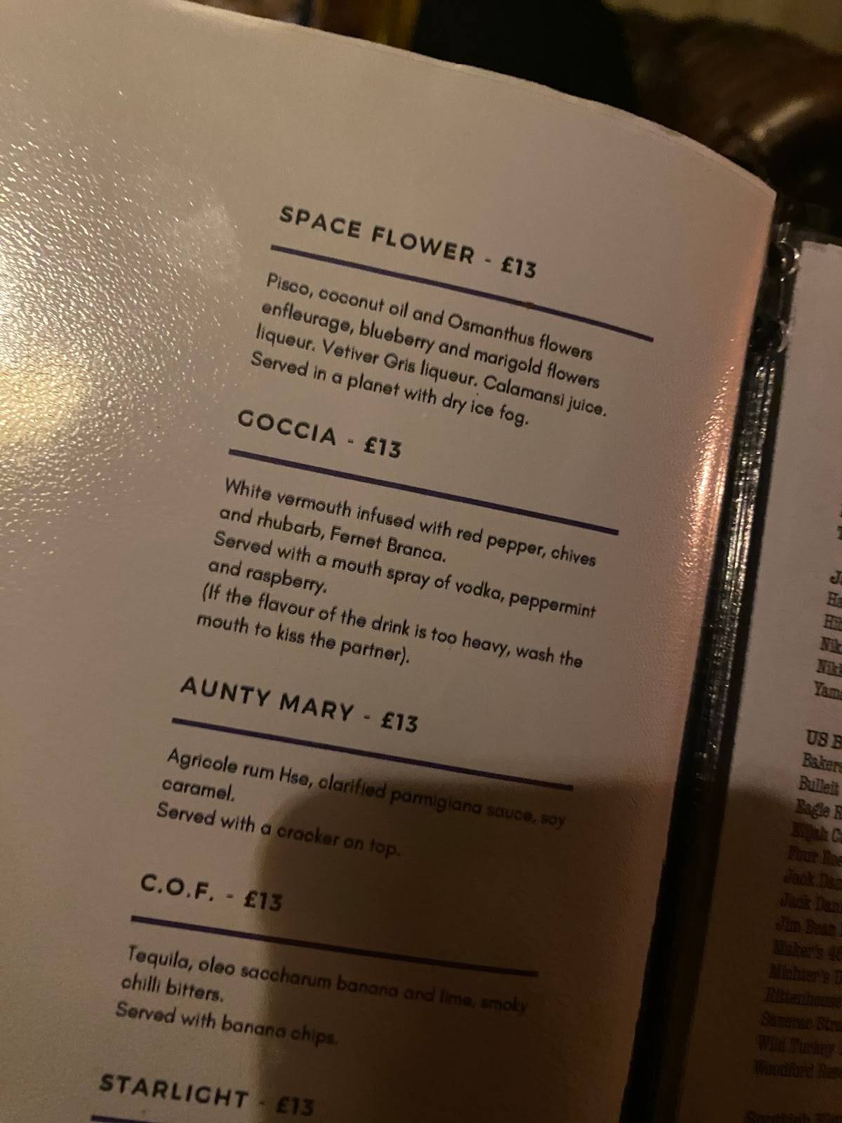 Menu at Purl pub & bar, London
