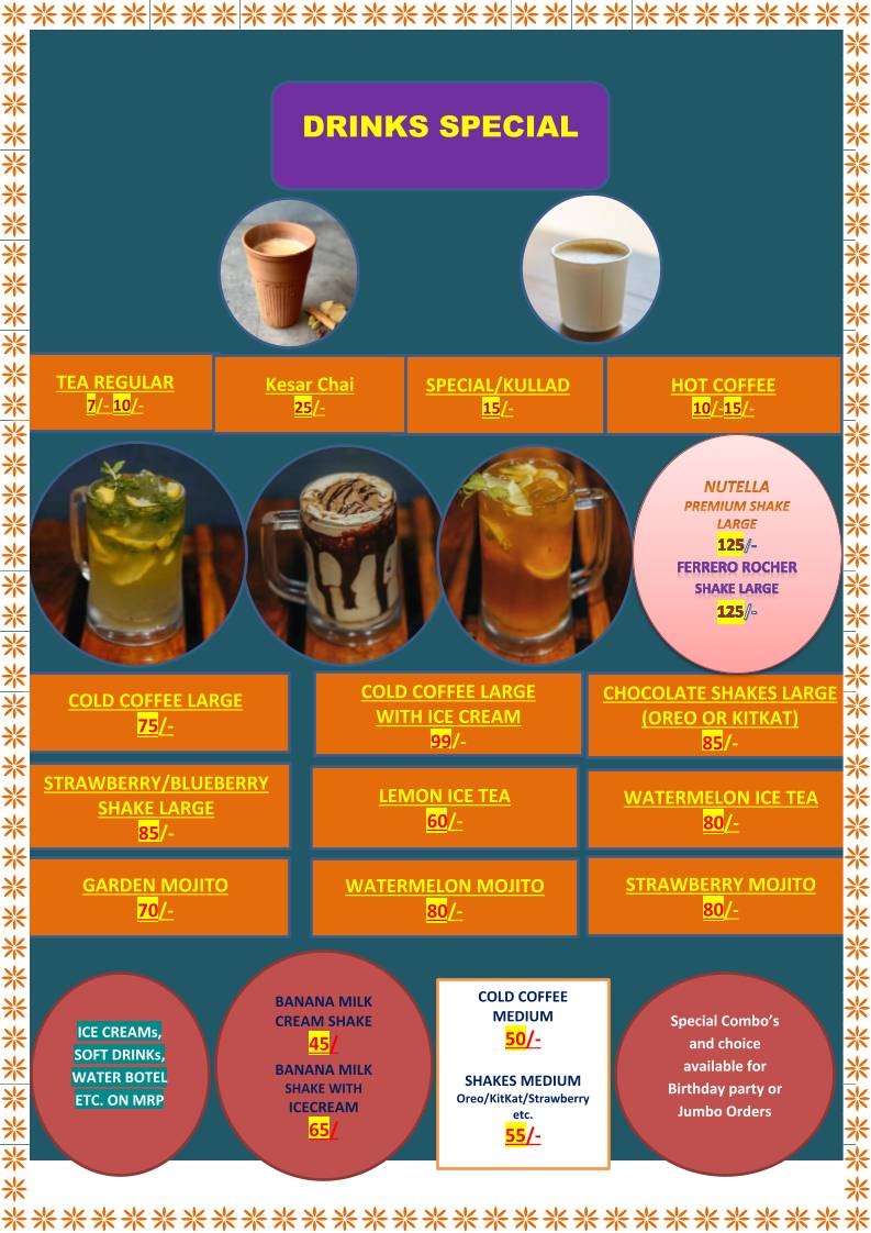 Menu at QualiTEA corner, Jaipur