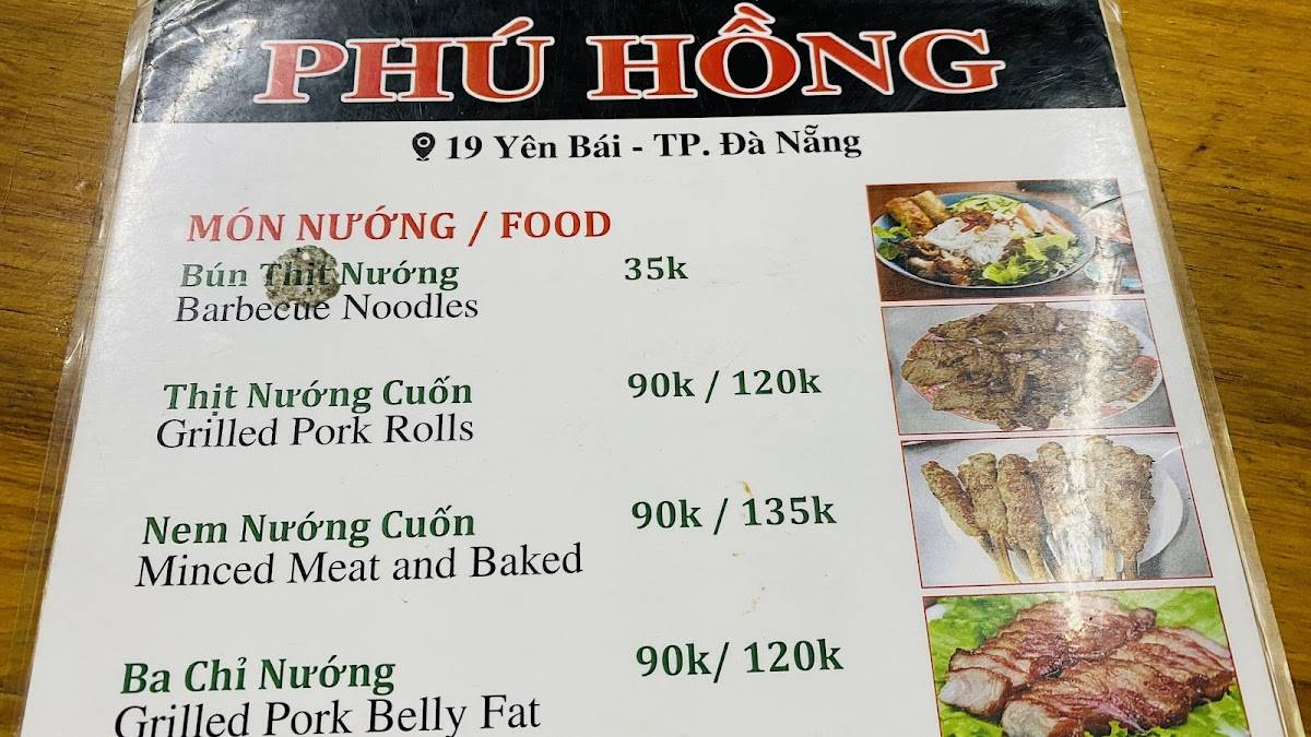 Menu at Quán ăn Ngon Phú Hồng restaurant, Da Nang