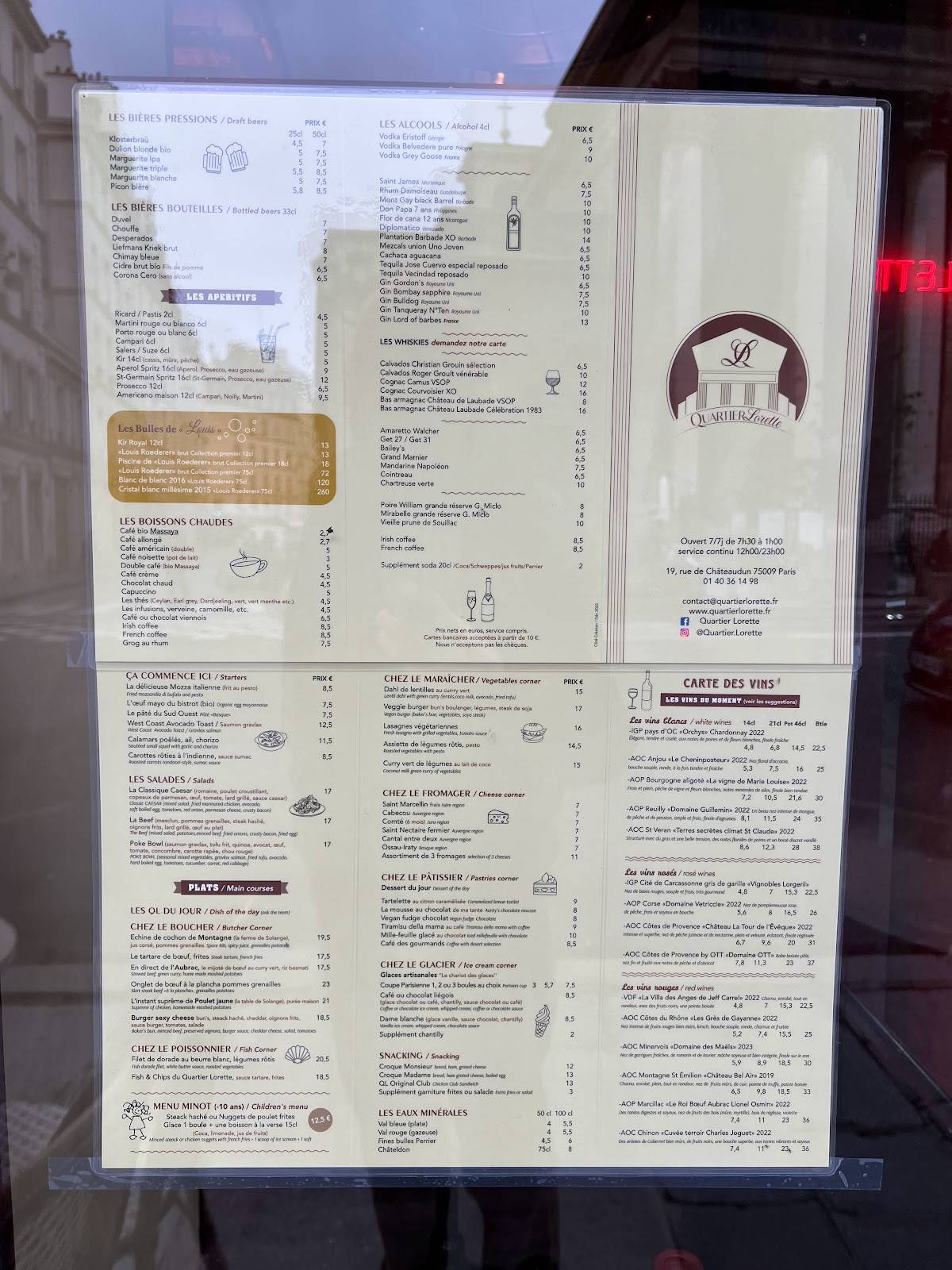 Menu au Quartier LORETTE restaurant, Paris