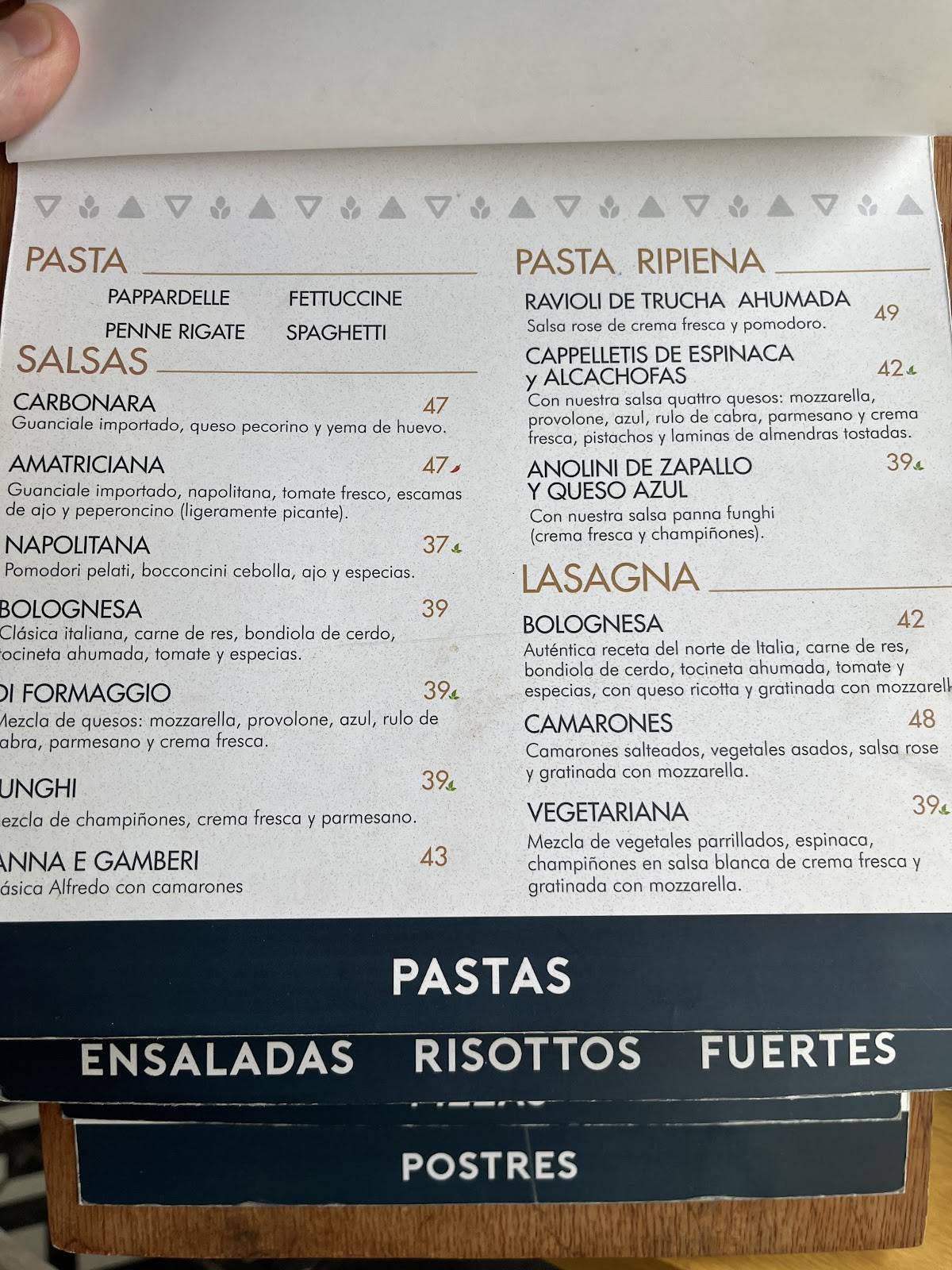 Carta de Quattro 50 Pizza & Bar, Bogotá