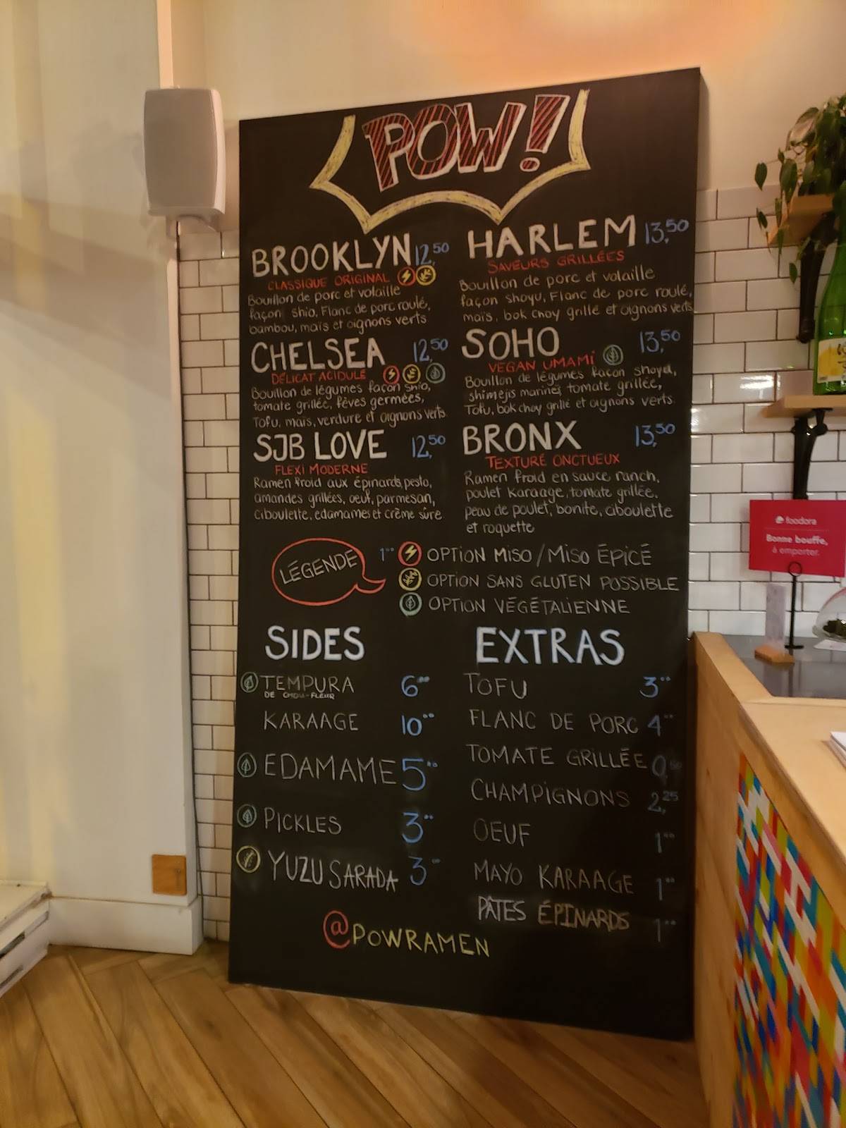 Menu au Pow! Ramen restaurant, Québec