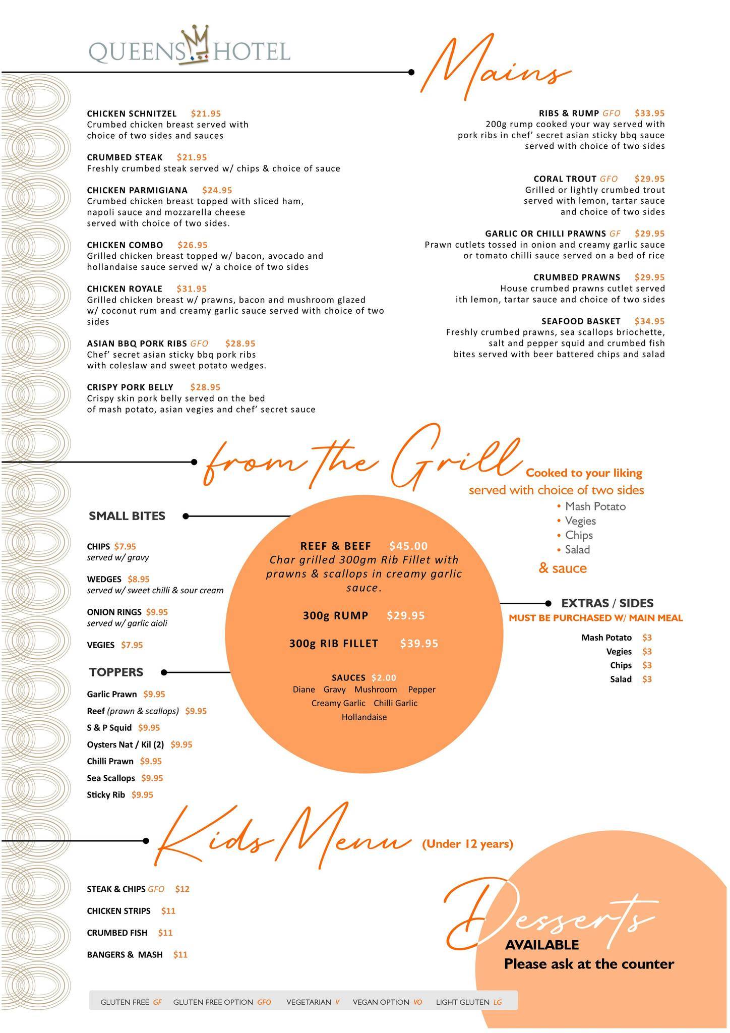 Menu at Queens Hotel pub & bar, Ayr