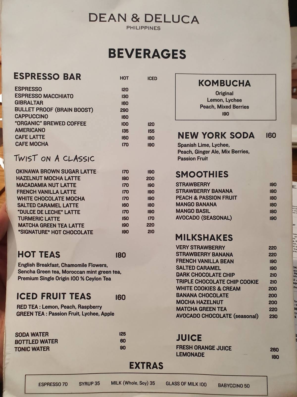 Menu at Dean and DeLuca Quezon City cafe, Quezon City