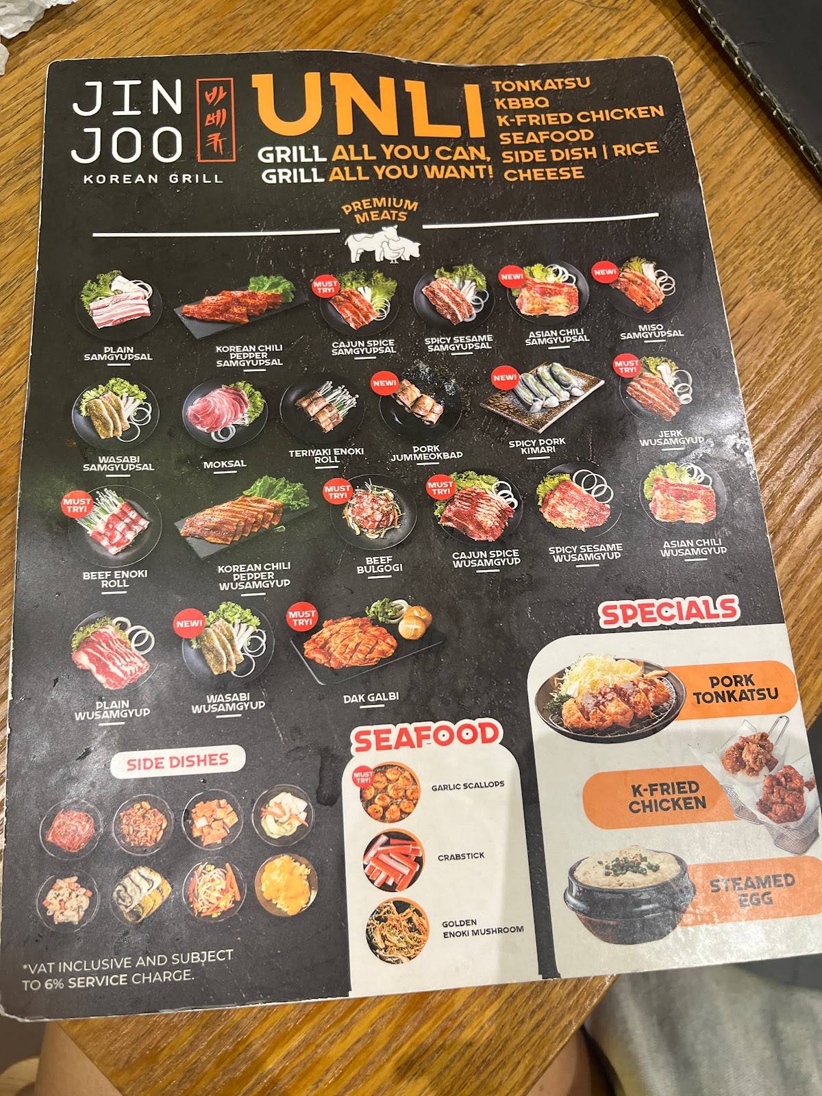 Menu at Jin Joo Korean Grill restaurant, Quezon City, C1A/C1B