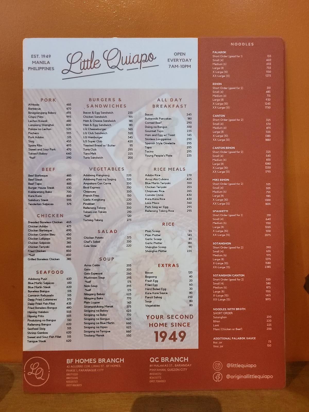 Menu at Little Quiapo desserts, Quezon City