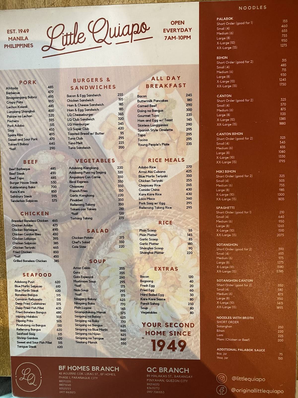 Menu at Little Quiapo desserts, Quezon City