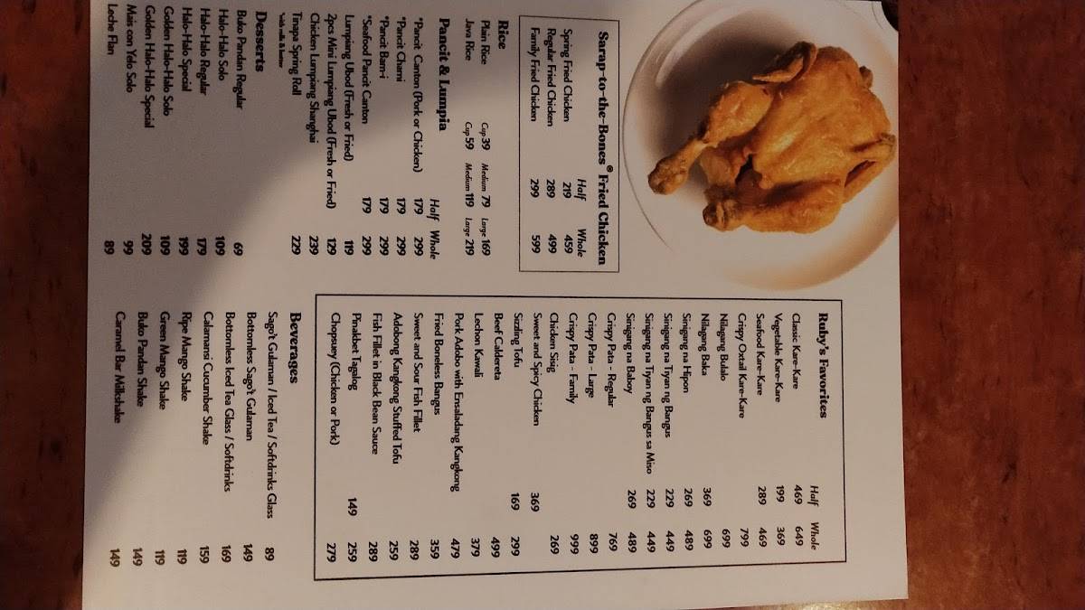 Menu at Max's Restaurant, Caloocan, 498 Epifanio de los Santos Ave