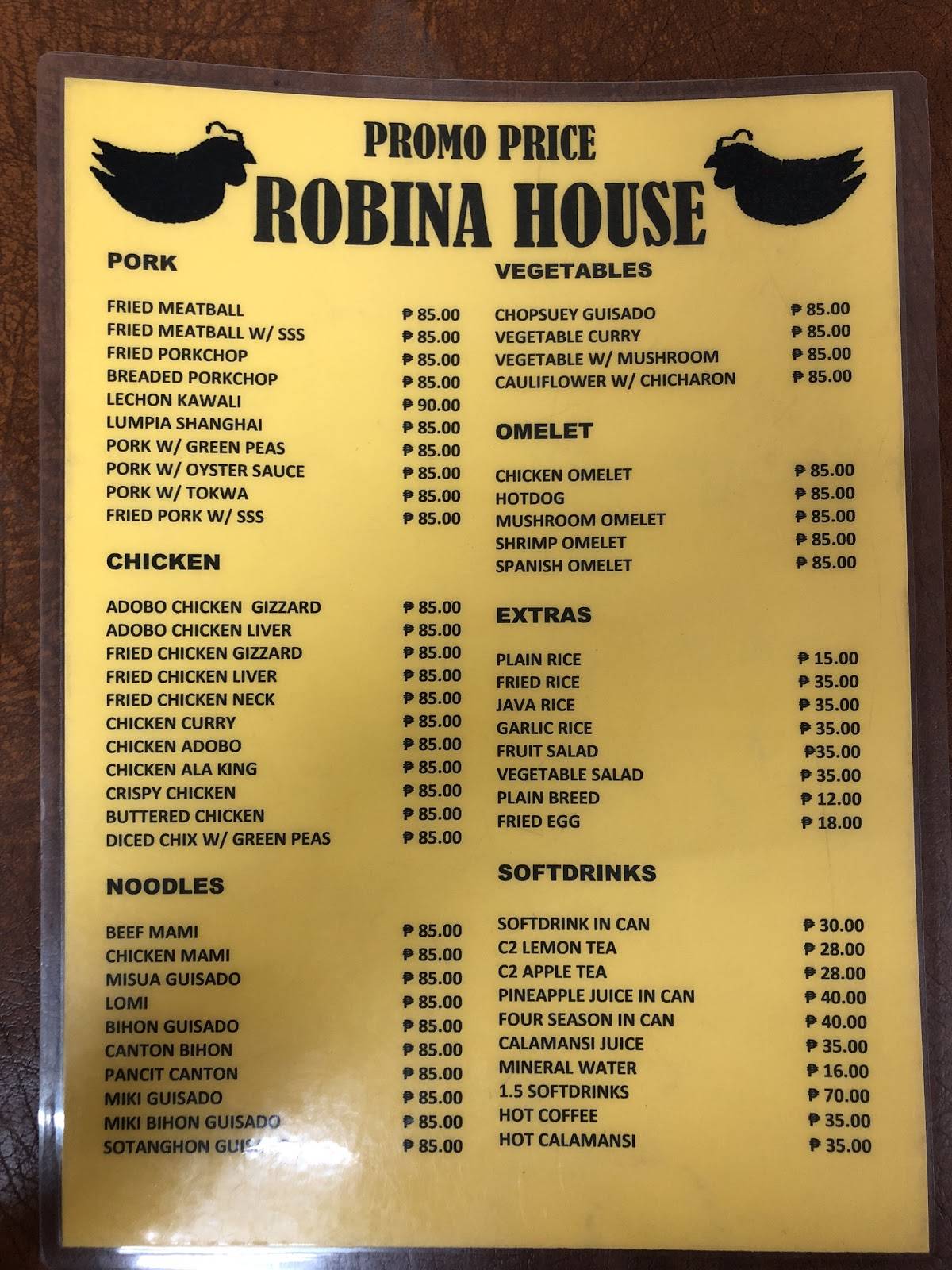 Menu at Robina Chicken Munoz restaurant, Quezon City