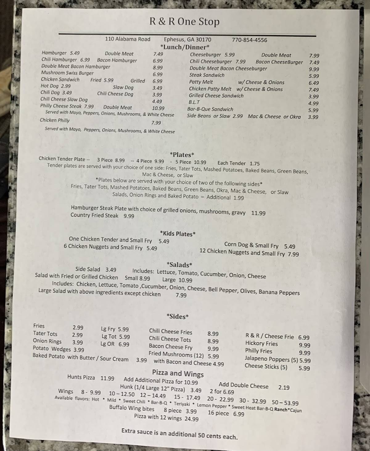 Menu at R & R One Stop restaurant, Ephesus