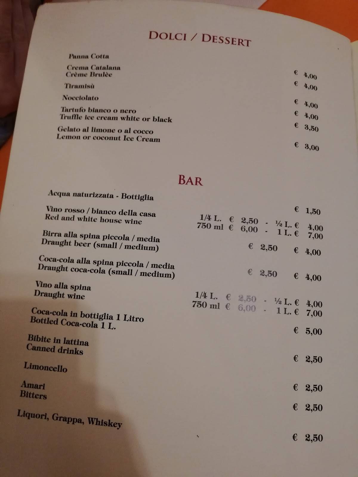 Speisekarte von RIstorante Pizzeria, Bar Al Pergolato, Arcidosso