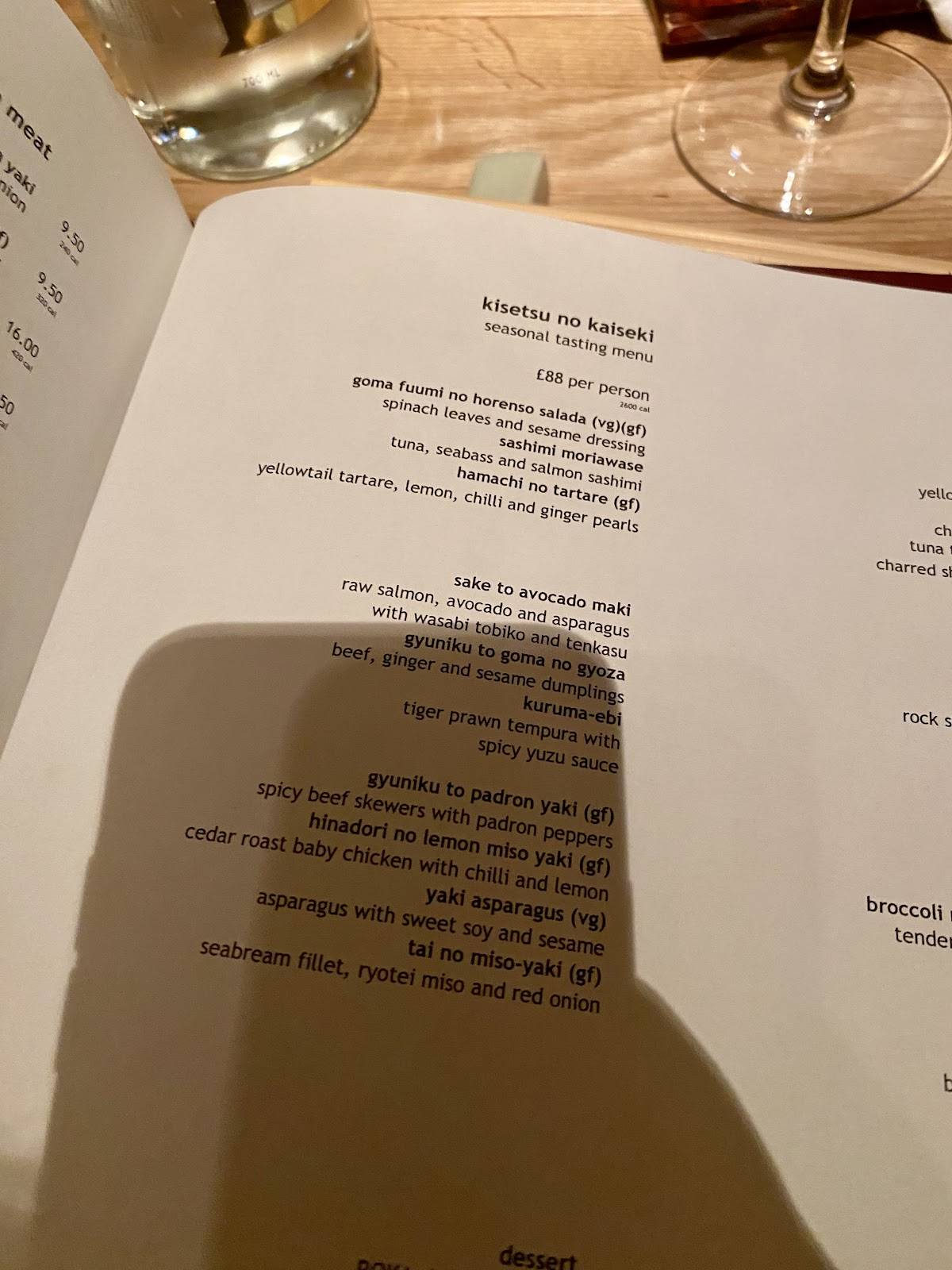 Menu at ROKA Charlotte Street restaurant, London