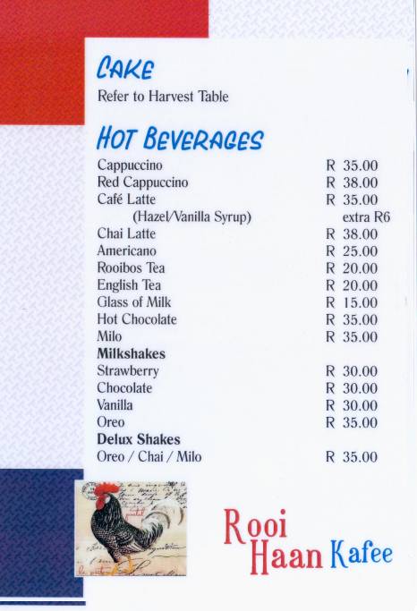 Menu at ROOIHAAN CAFÈ (FEDICS) restaurant, Heidelberg - GP